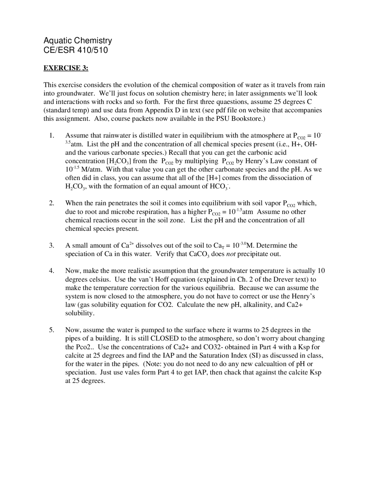 Aquatic Chemistry Exercise: Evolution of Water Chemical Composition ...