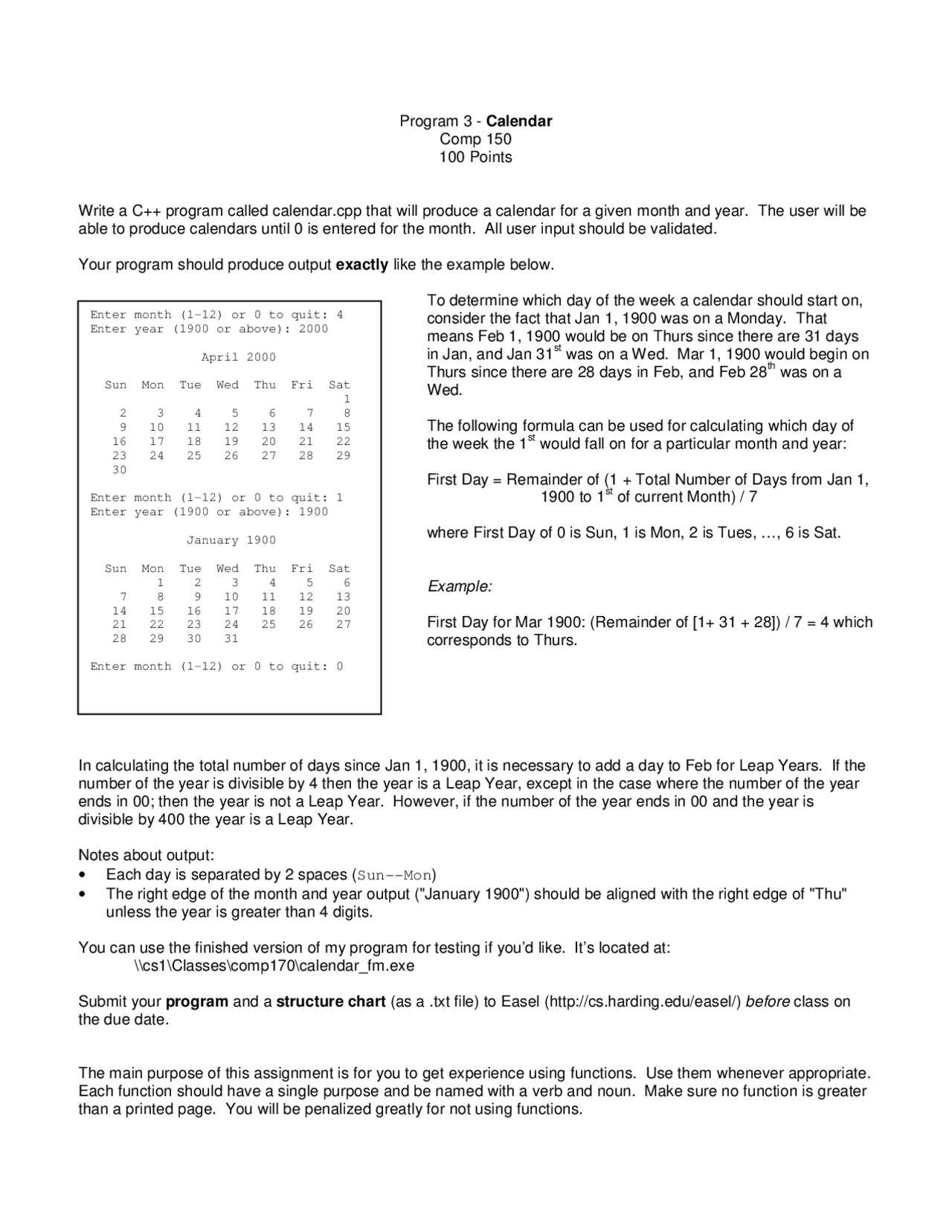 Creating a C++ Calendar Program | Study notes Computer Science | Docsity