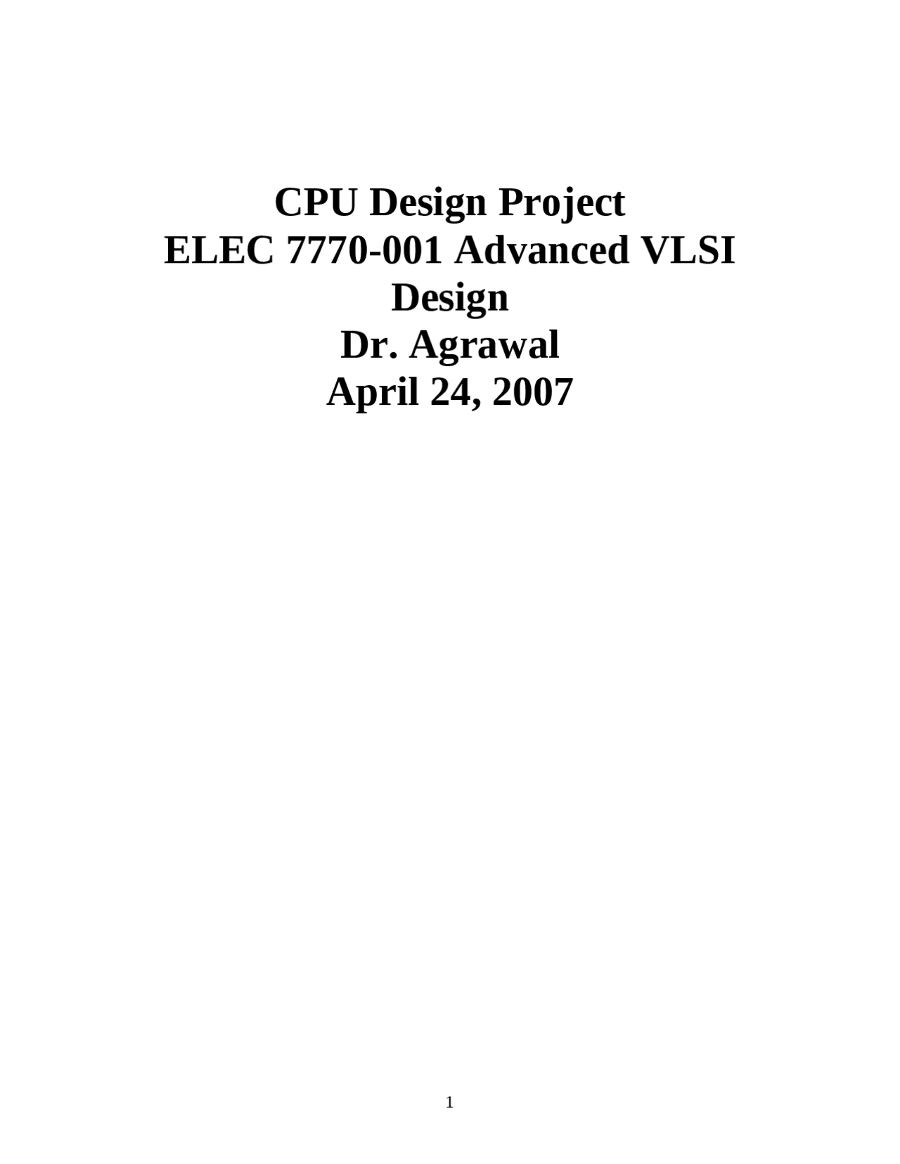 Computer Architecture And Design Cpu Design Project Elec 5200 Docsity