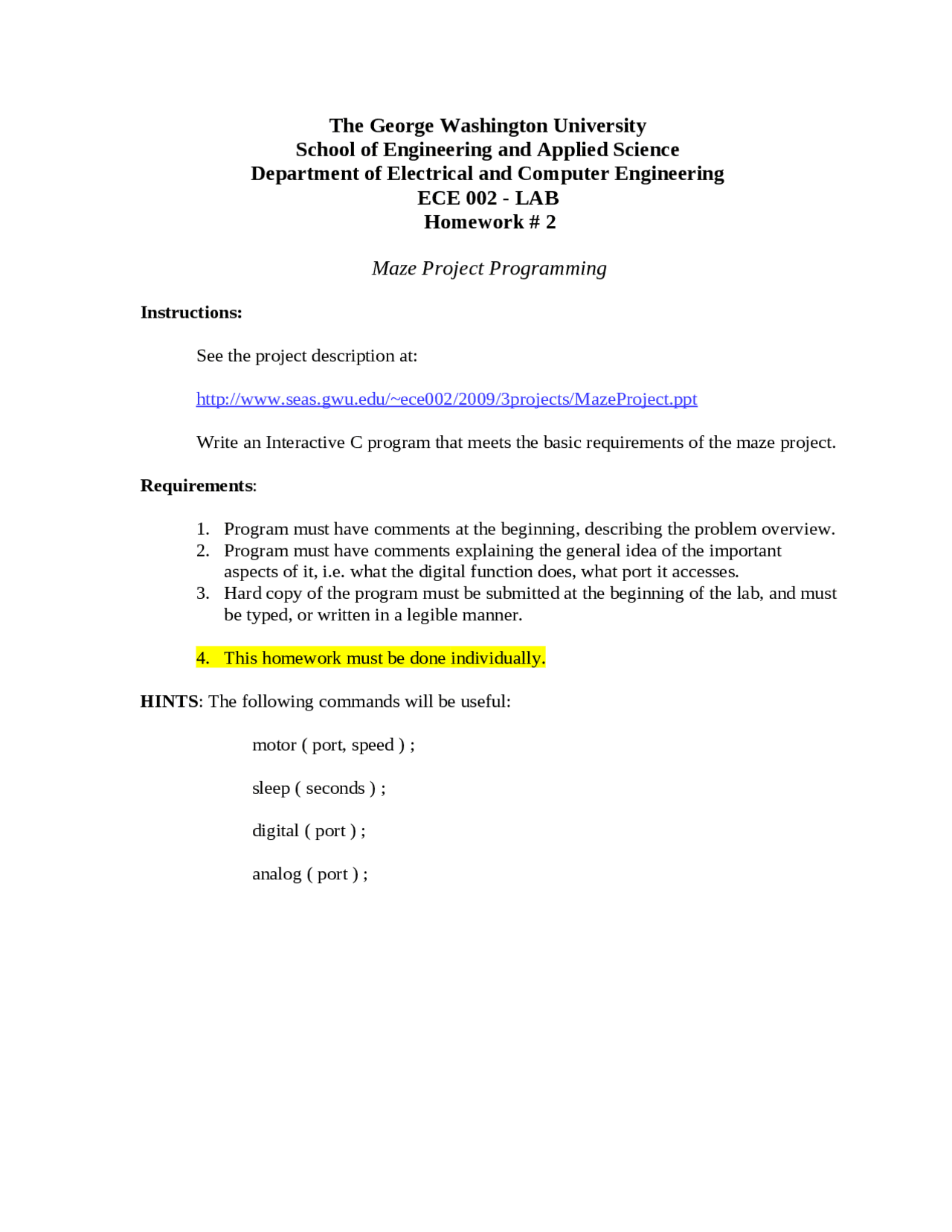 Laboratory Practice Questions For Assignment 2 Ece 002 Docsity