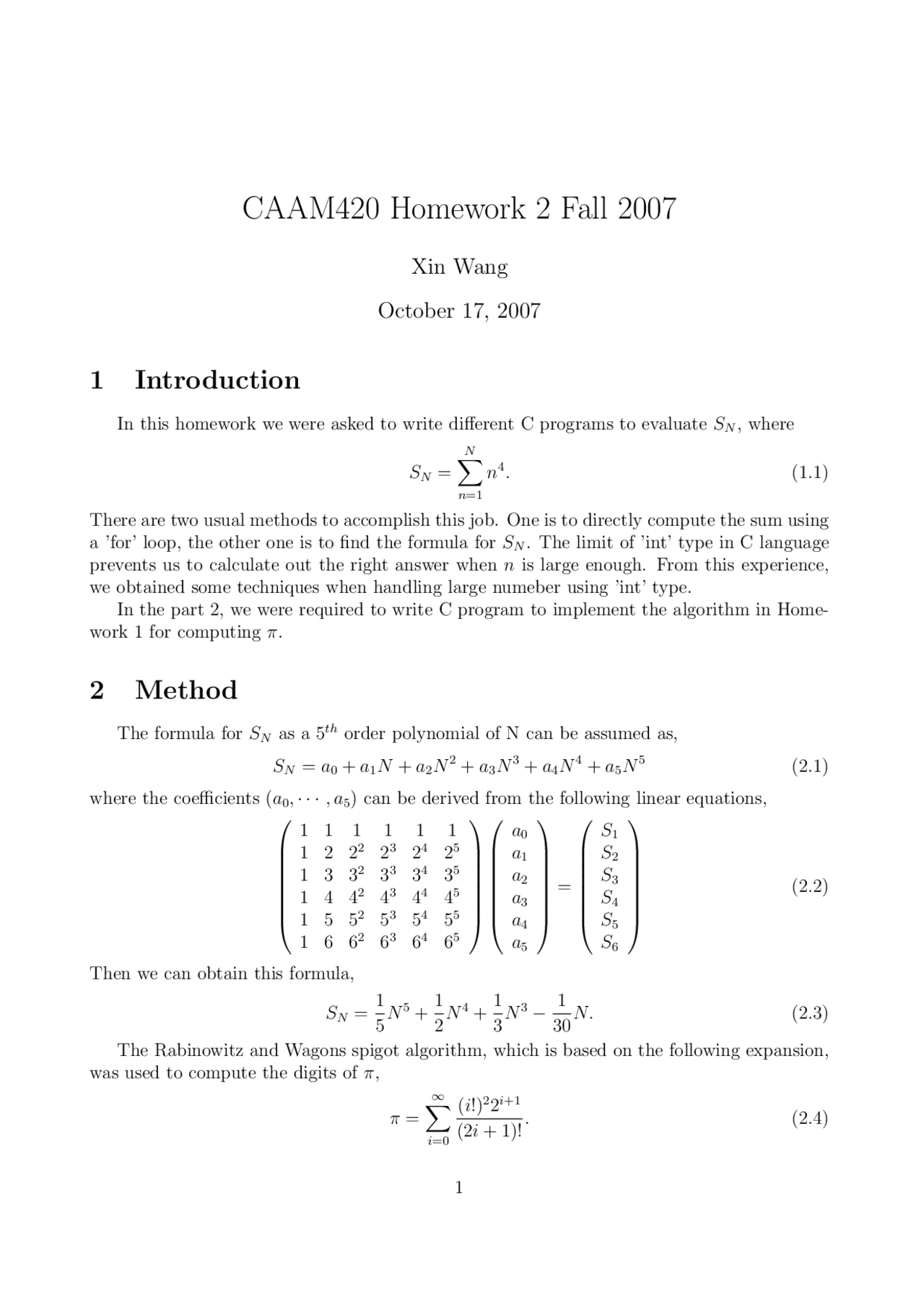 Computational Science I Problem Set 2 Caam 420 Docsity
