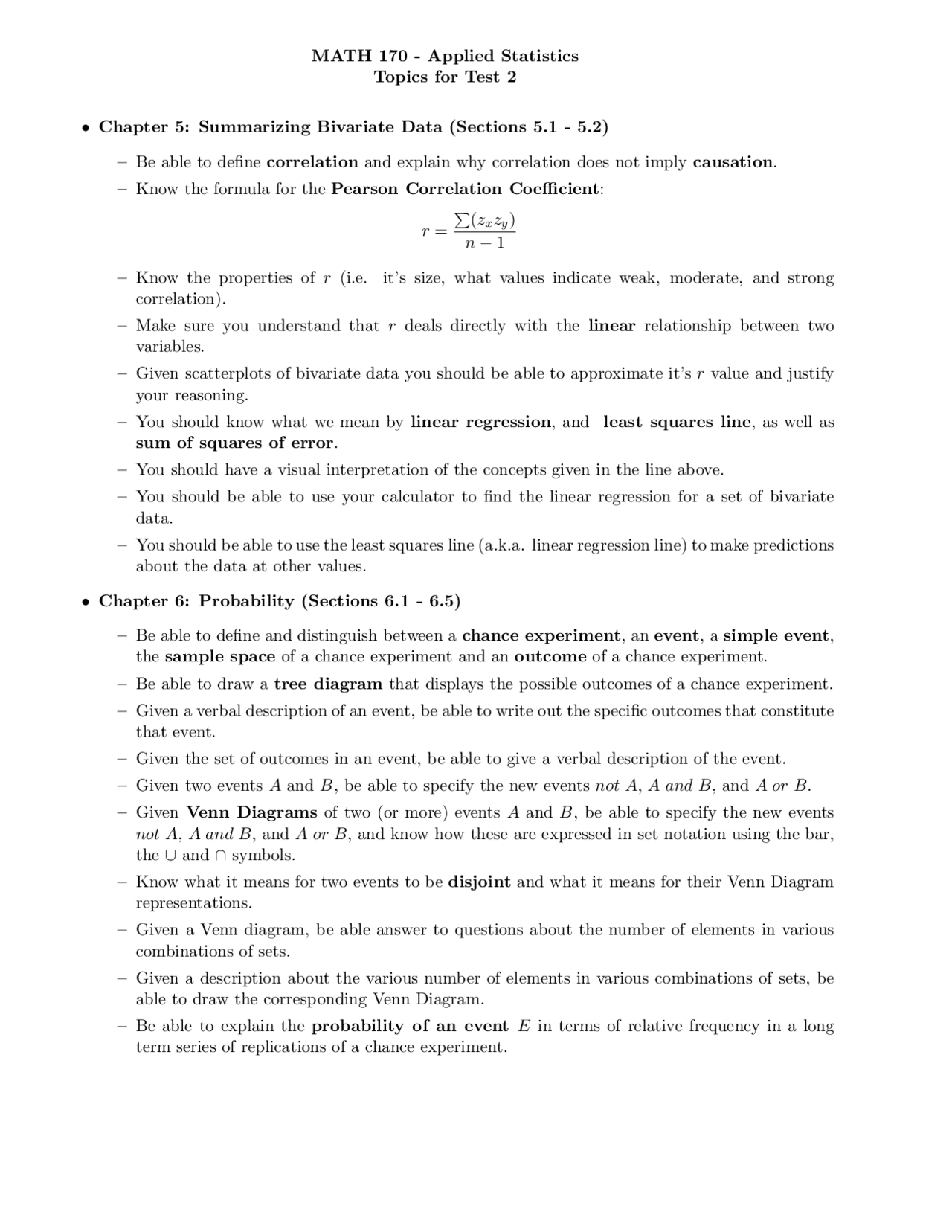 Review Notes for Test 2 - Applied Statistics | MATH 170 - Docsity