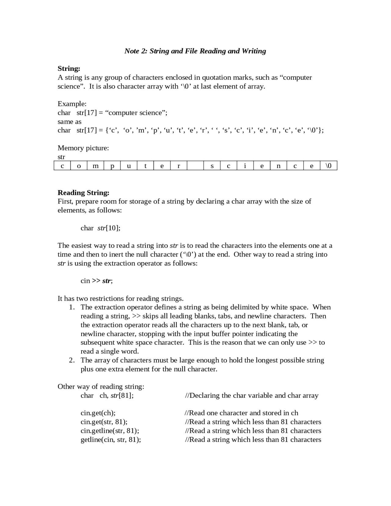 Notes On String File Reading And Writing Fundamental Programming