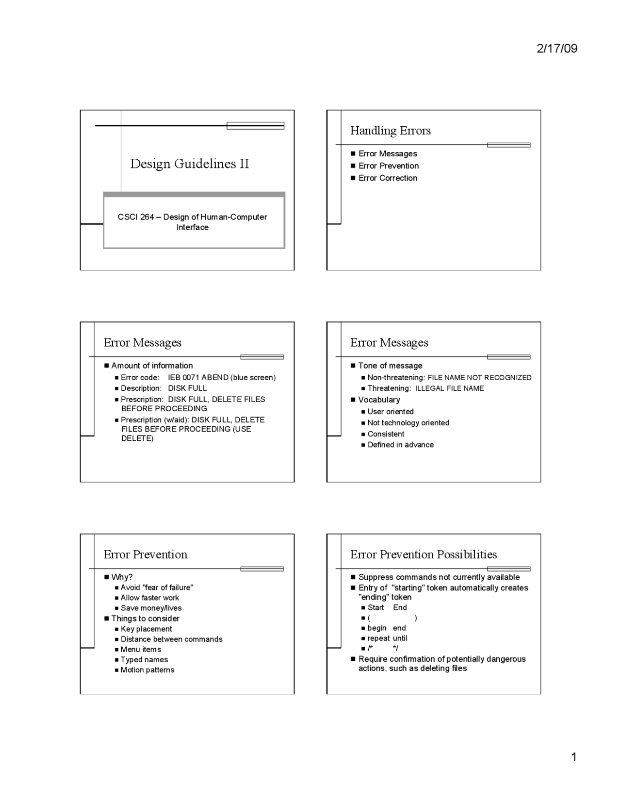 Lecture Slides On Design Guidelines Ii Csci 264 Docsity
