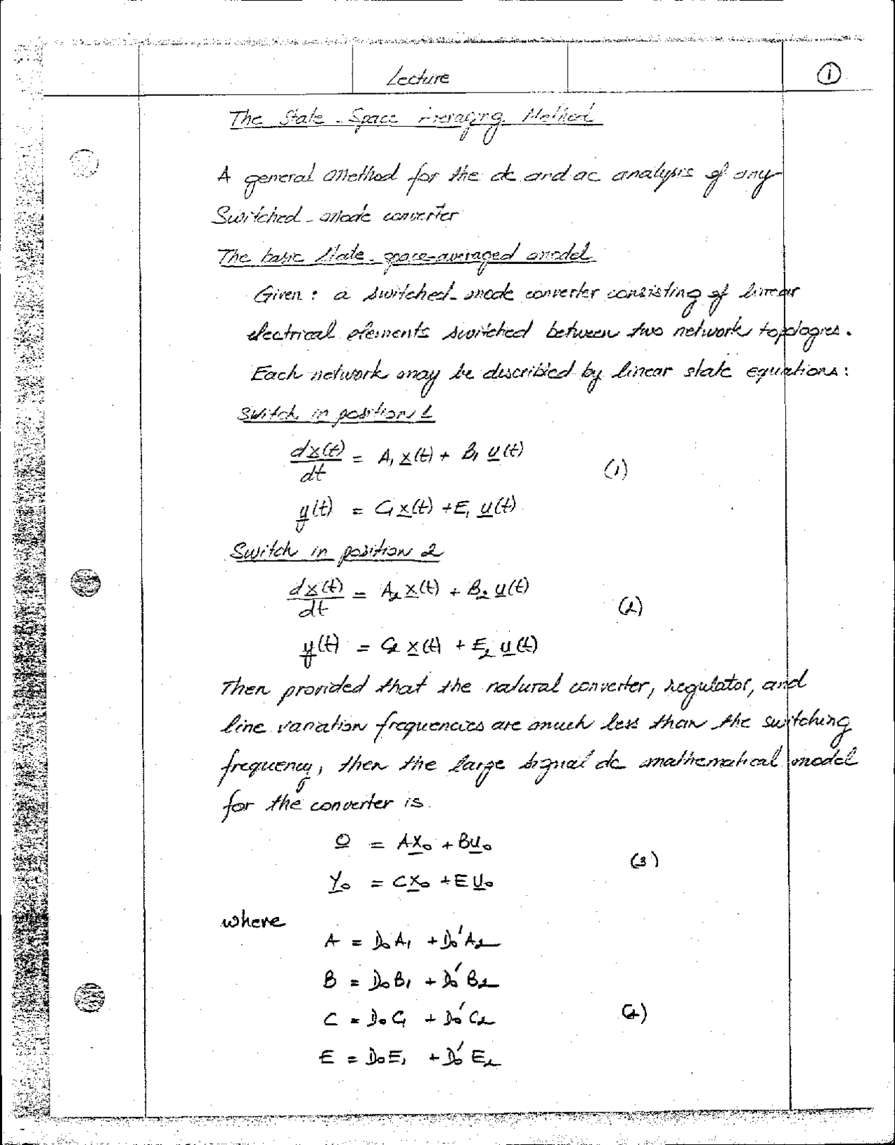 The State Space Averaging Method Handwritten Notes Ece 446 Docsity