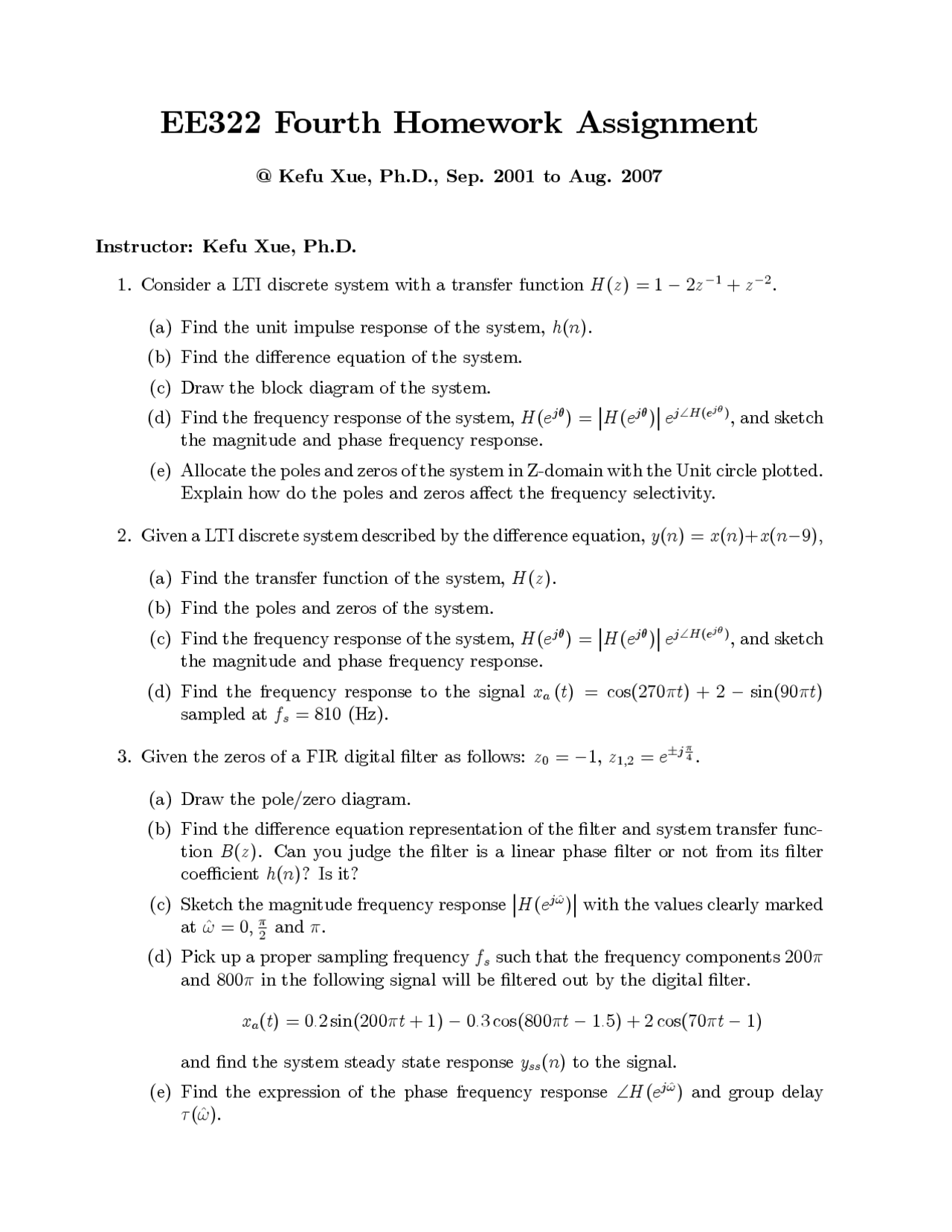 Homework 4 For Linear Systems Ii Ee 322 Docsity