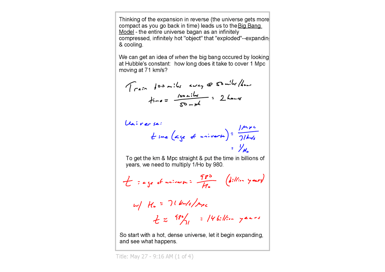 History Of The Universe Based On The Big Bang Model Astr 1030 Docsity