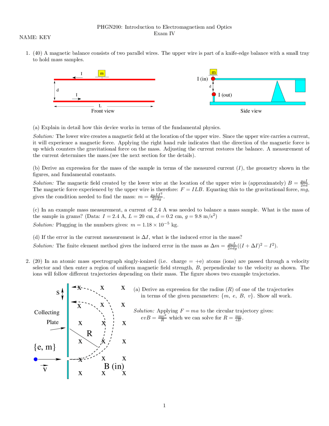 4 Problems On Electromagnetism And Optics Final Exam Phgn 200 Docsity