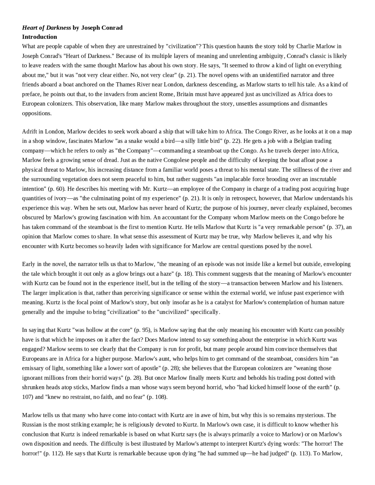 Lecture Notes on Introduction to Heart of Darkness | HUMA 1100 | Exams ...