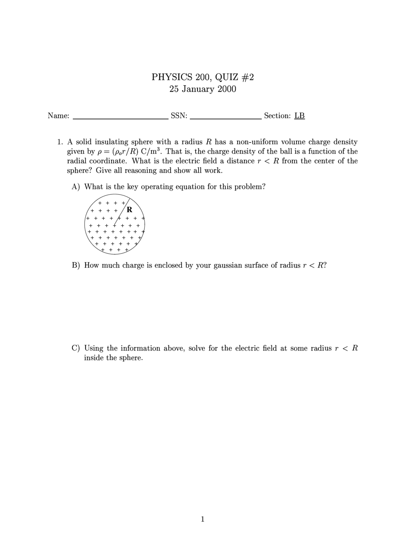 Physics Ii Quiz 2 Resolution Fall 2000 Phgn 200 Docsity