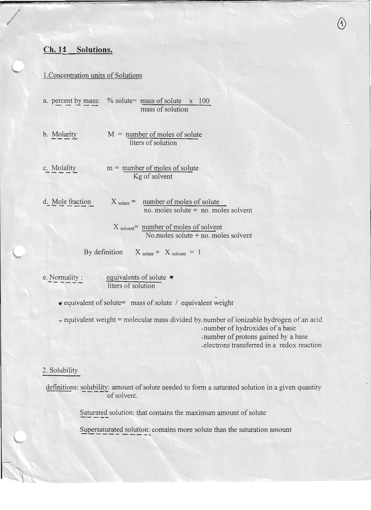 Lecture Notes on Concentration Units of Solution | CHGN 124 | Study ...