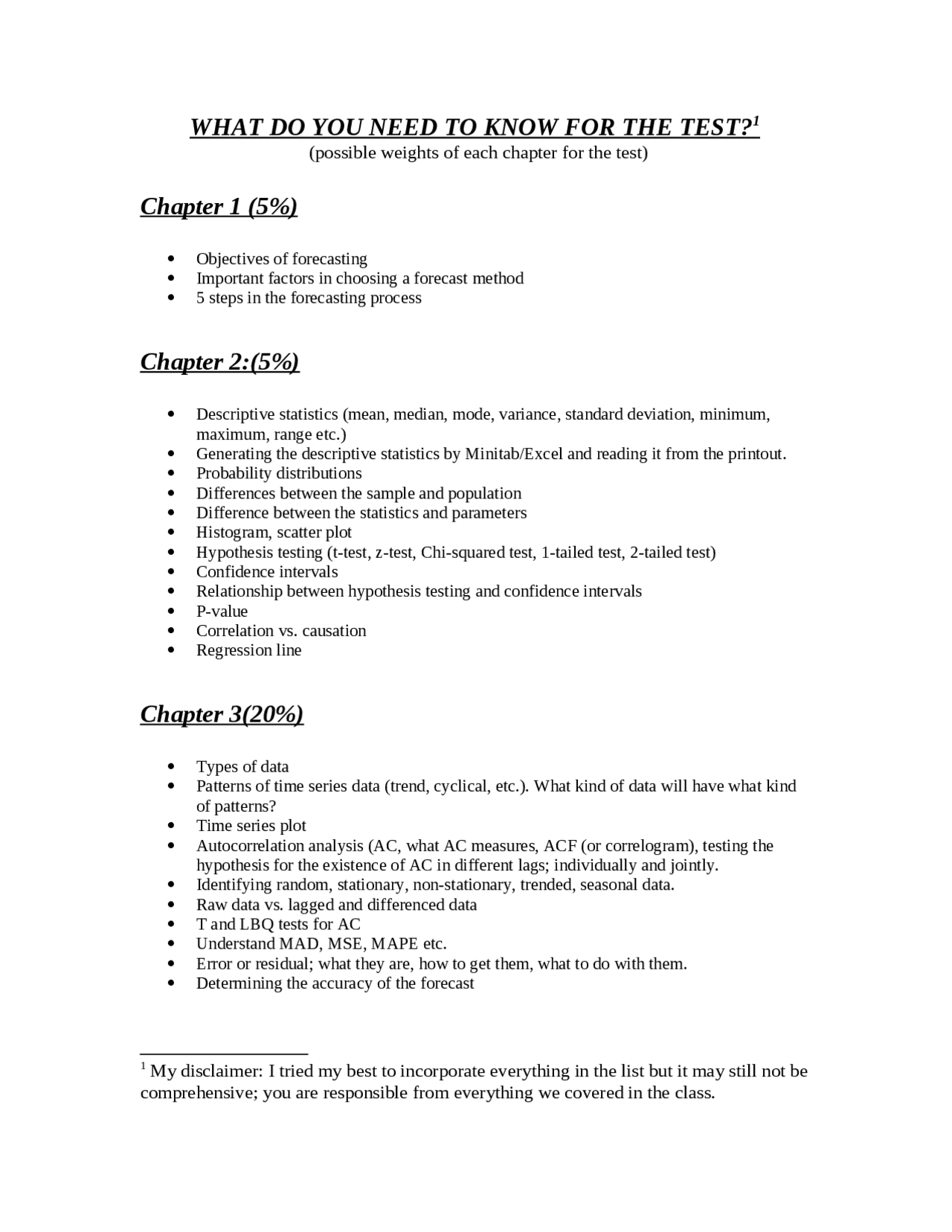 Exam 1 Lecture Notes On Economic Forecasting Eco 309 Docsity