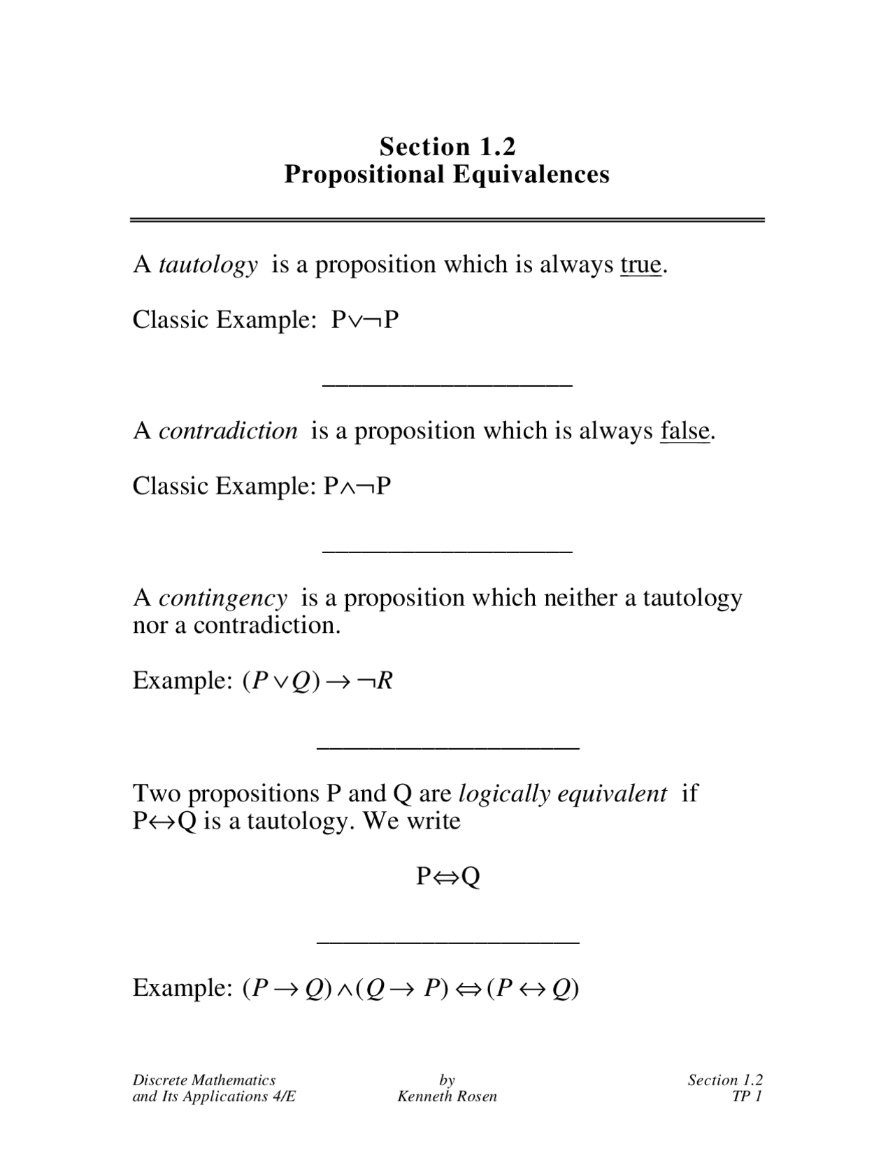 Propositional Equivalences Elements Of Discrete Mathematics Mat