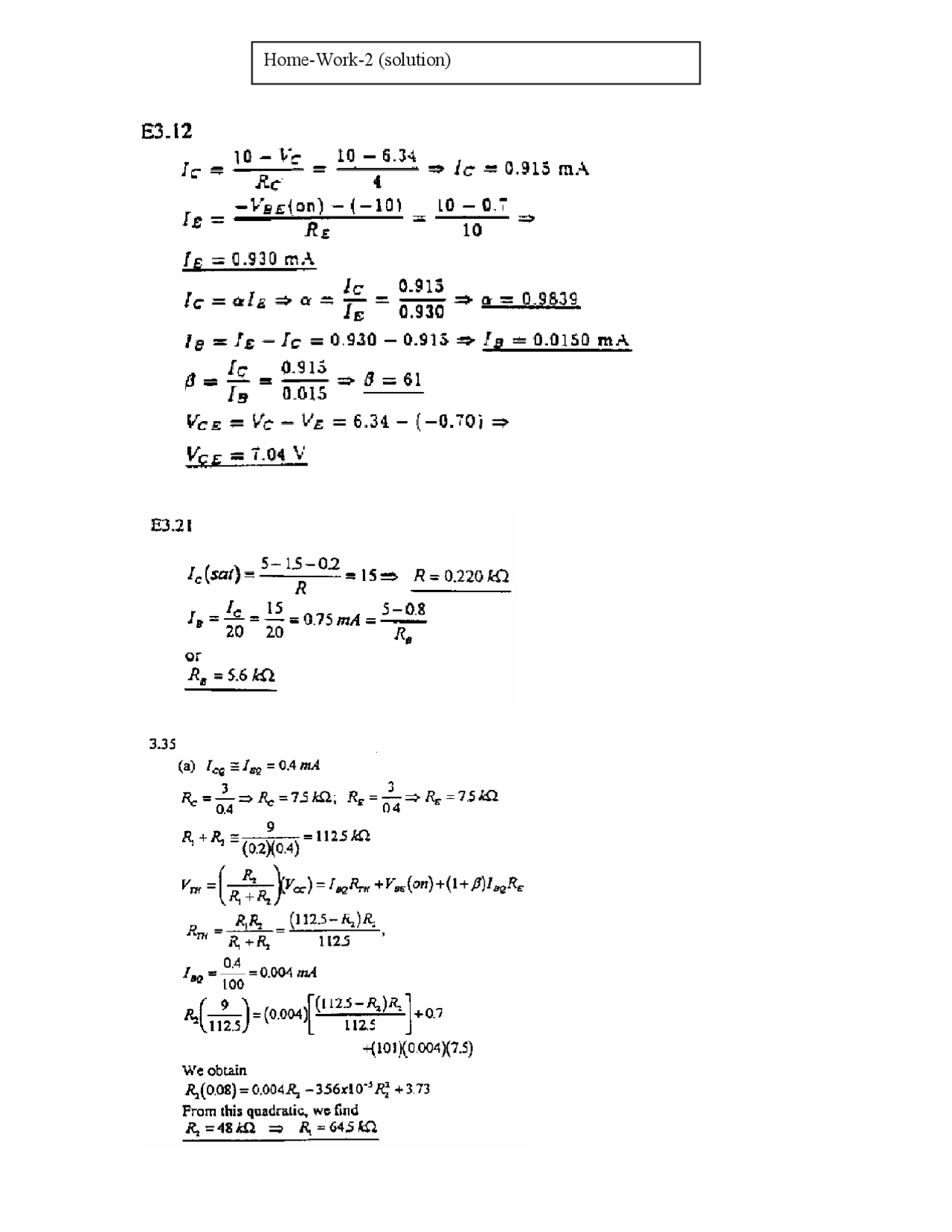 Analog And Digital Electronics Homework 2 With Solution Key Ee 334