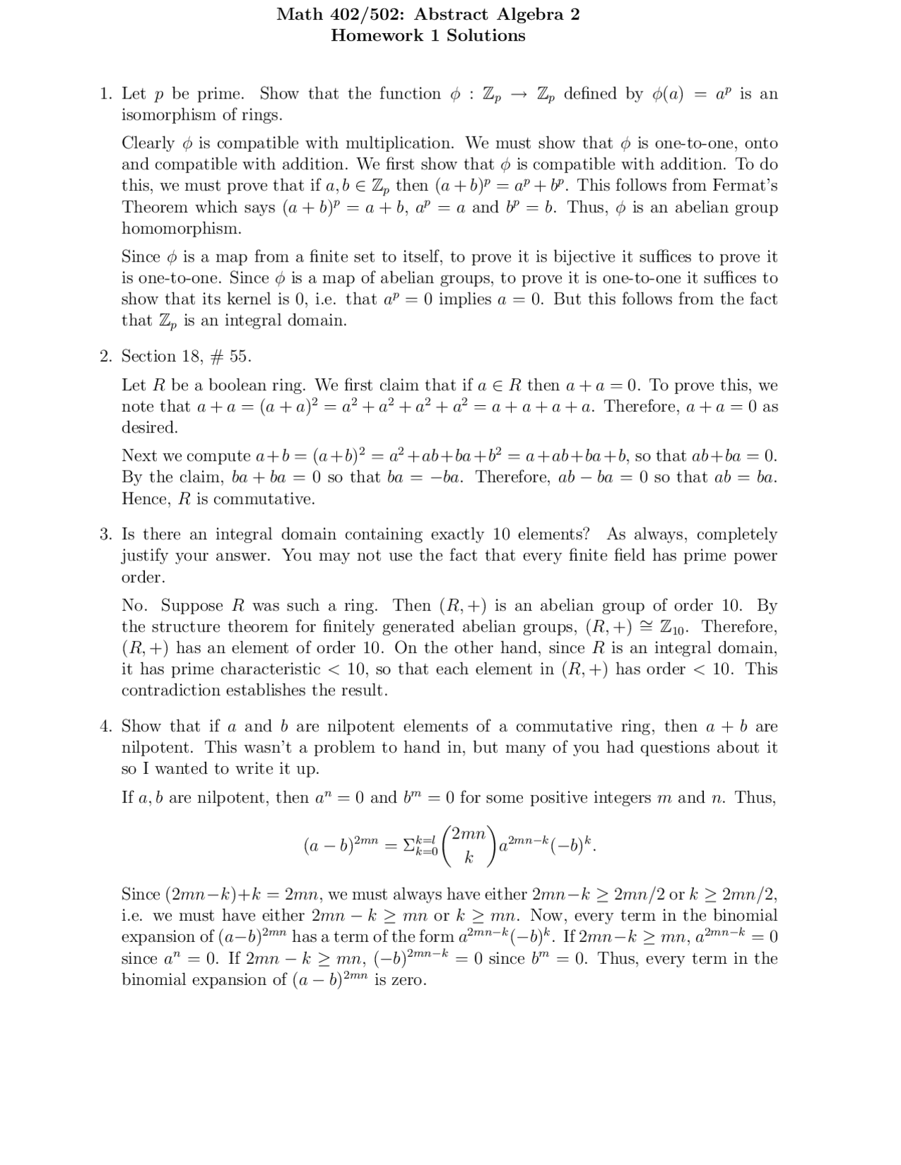 Introduction To Abstract Algebra Solved Homework 1 Math 402
