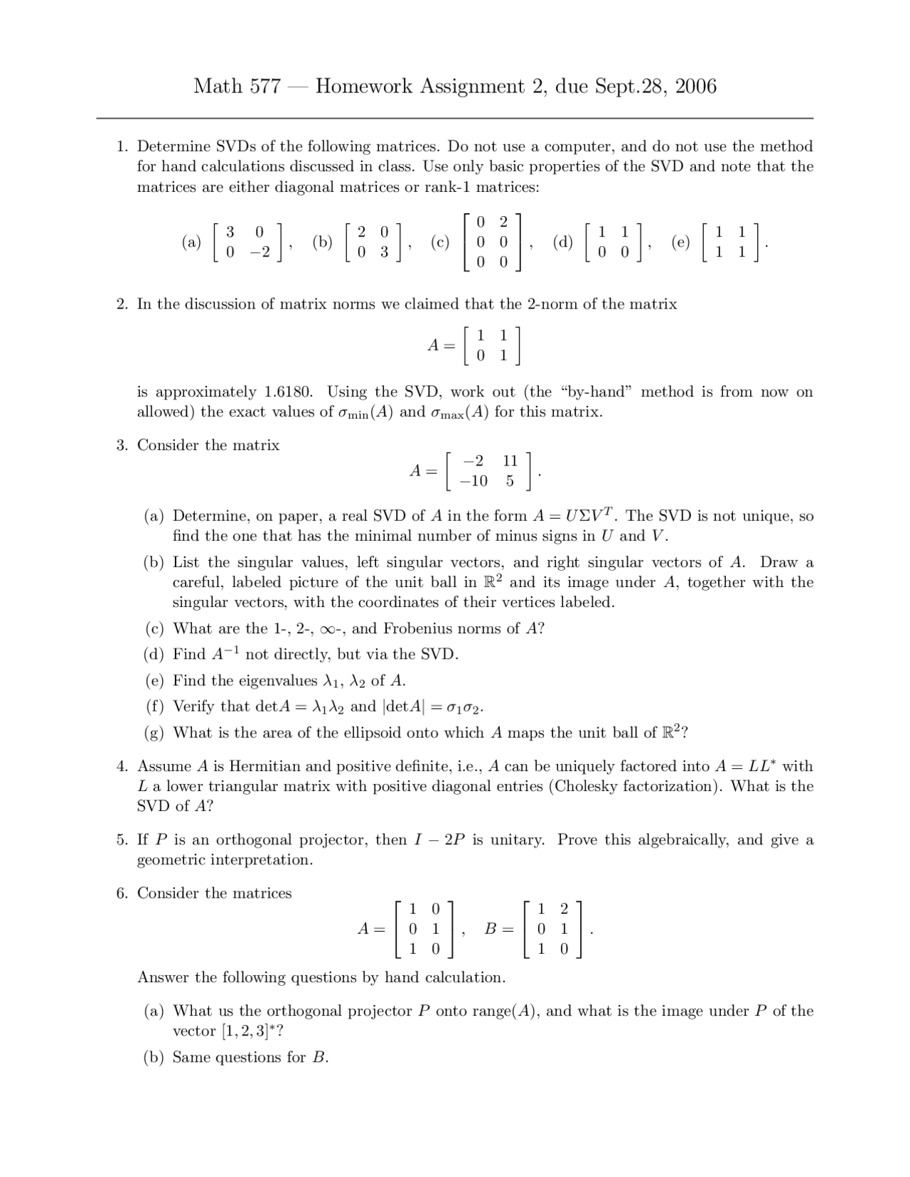 Computational Mathematics I Assignment 2 Math 577 Docsity