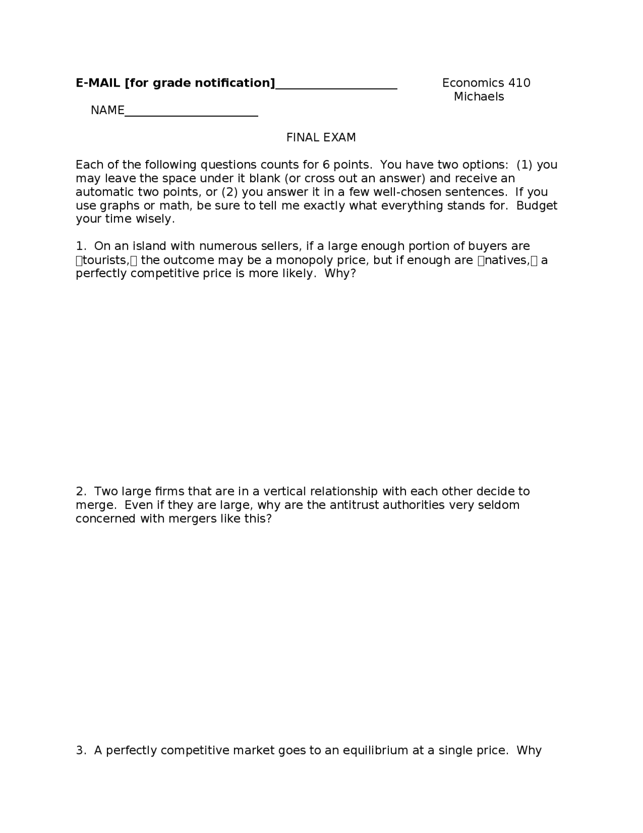 14 Questions Of Industrial Organization Final Exam Econ 410 Docsity