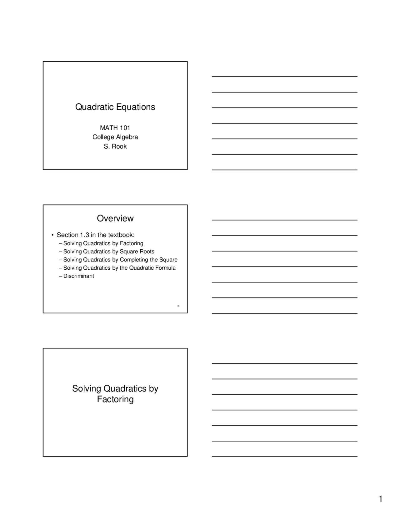 Quadratic Equations - Lecture Slides | MATH 101 - Docsity