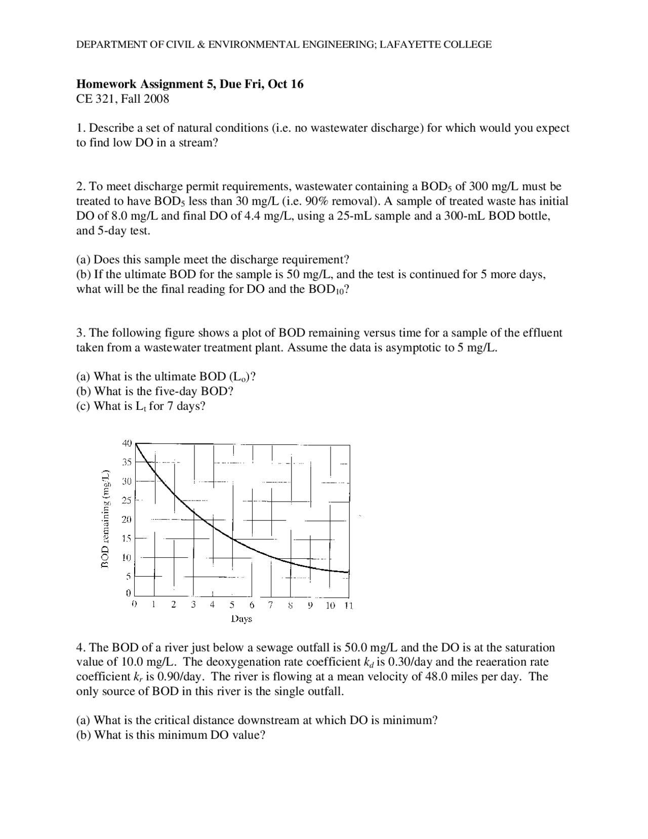Assignment 5 Problems Environmental Engineering Ce 321 Docsity