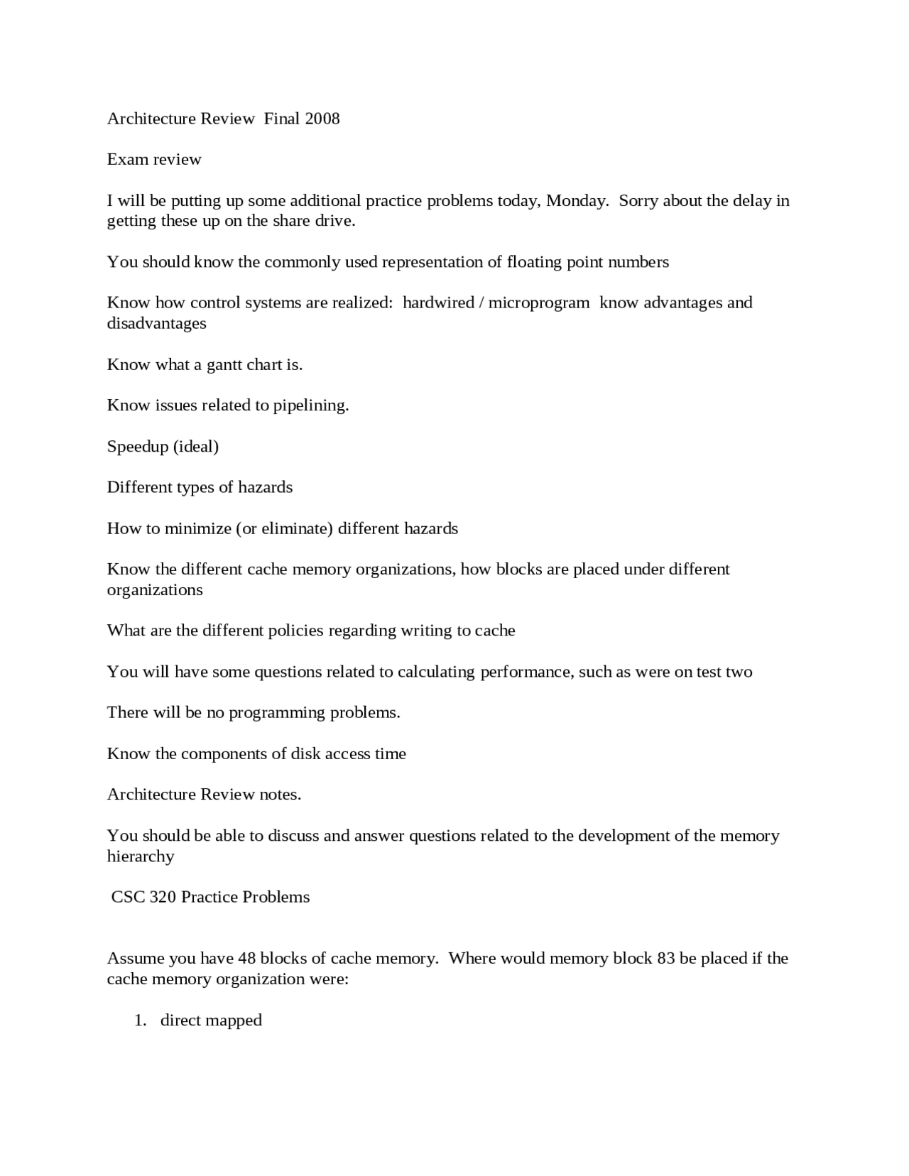 Exam Review Questions Computer Organization Architecture Csc 320 Exams Computer