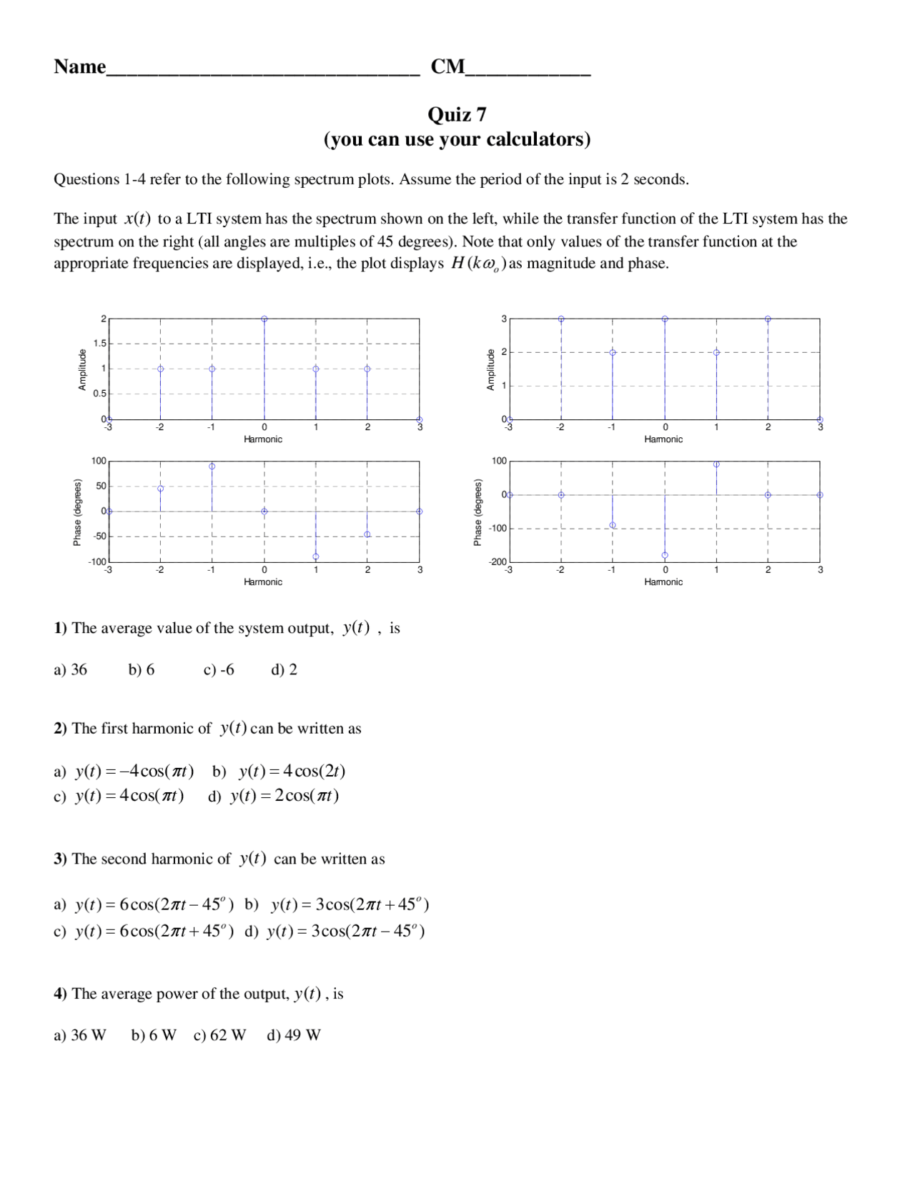 Practice Problems On Signals And Systems Quiz 7 Ece 300 Docsity