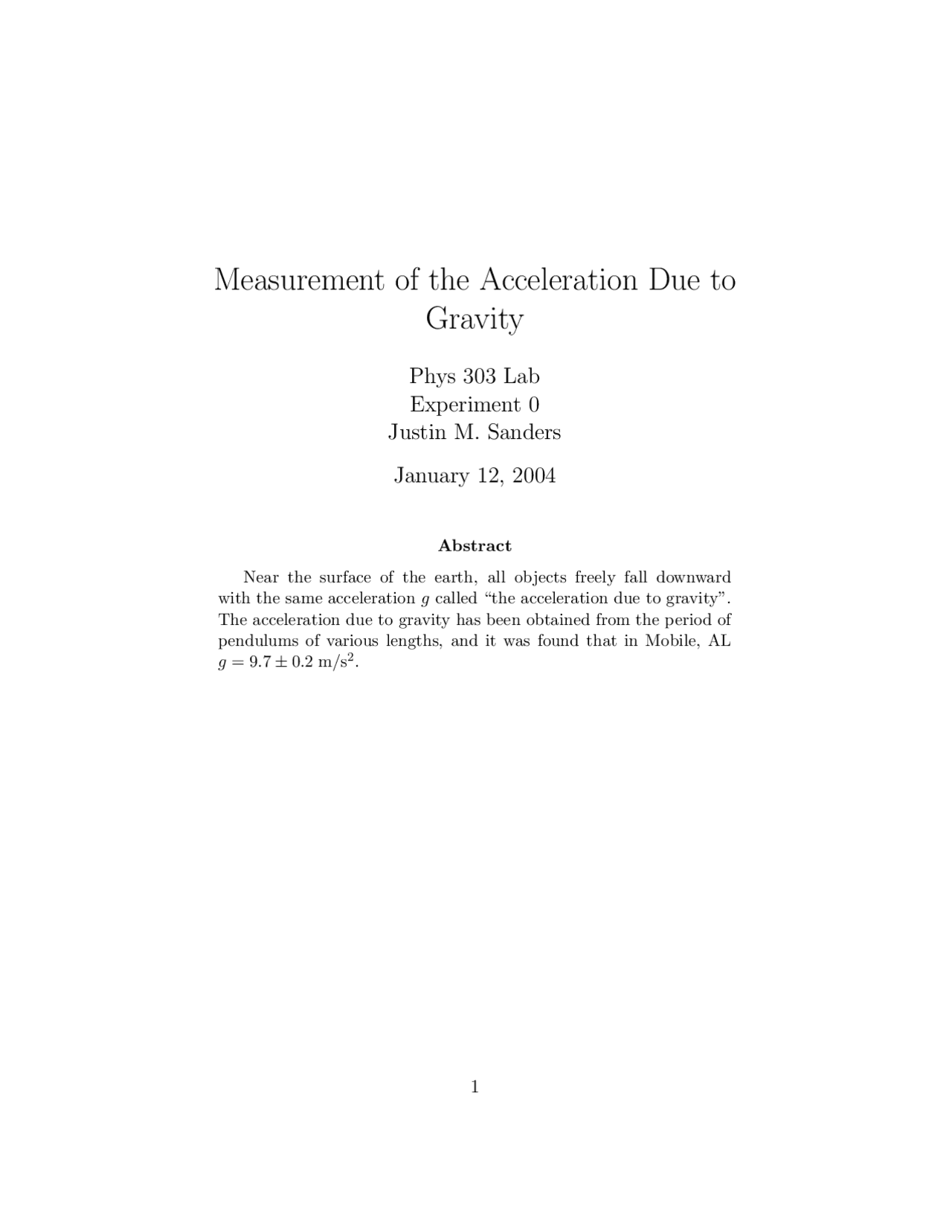 Measurement of Acceleration Due to Gravity | PH 201 | Lab Reports ...