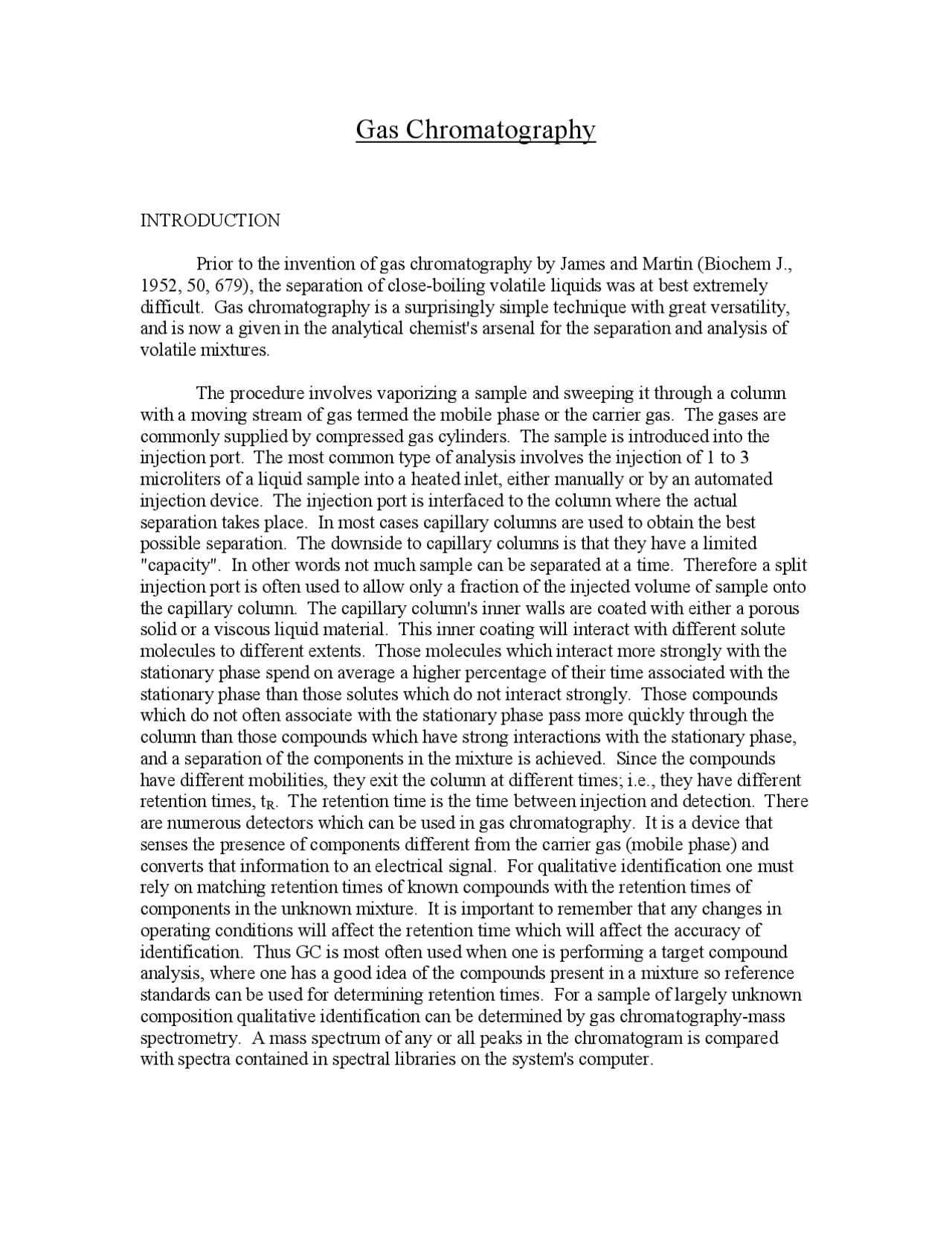 Gas Chromatography Instrumental Analysis Chm 3780 Docsity