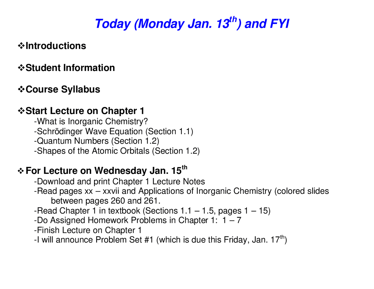 Course Syllabus Introduction To Inorganic Chemistry Chm 218 Docsity