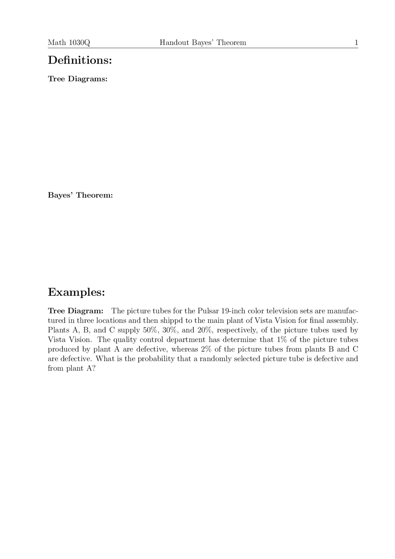 Handout Bayes Theorem Elementary Discrete Mathematics Math 1030