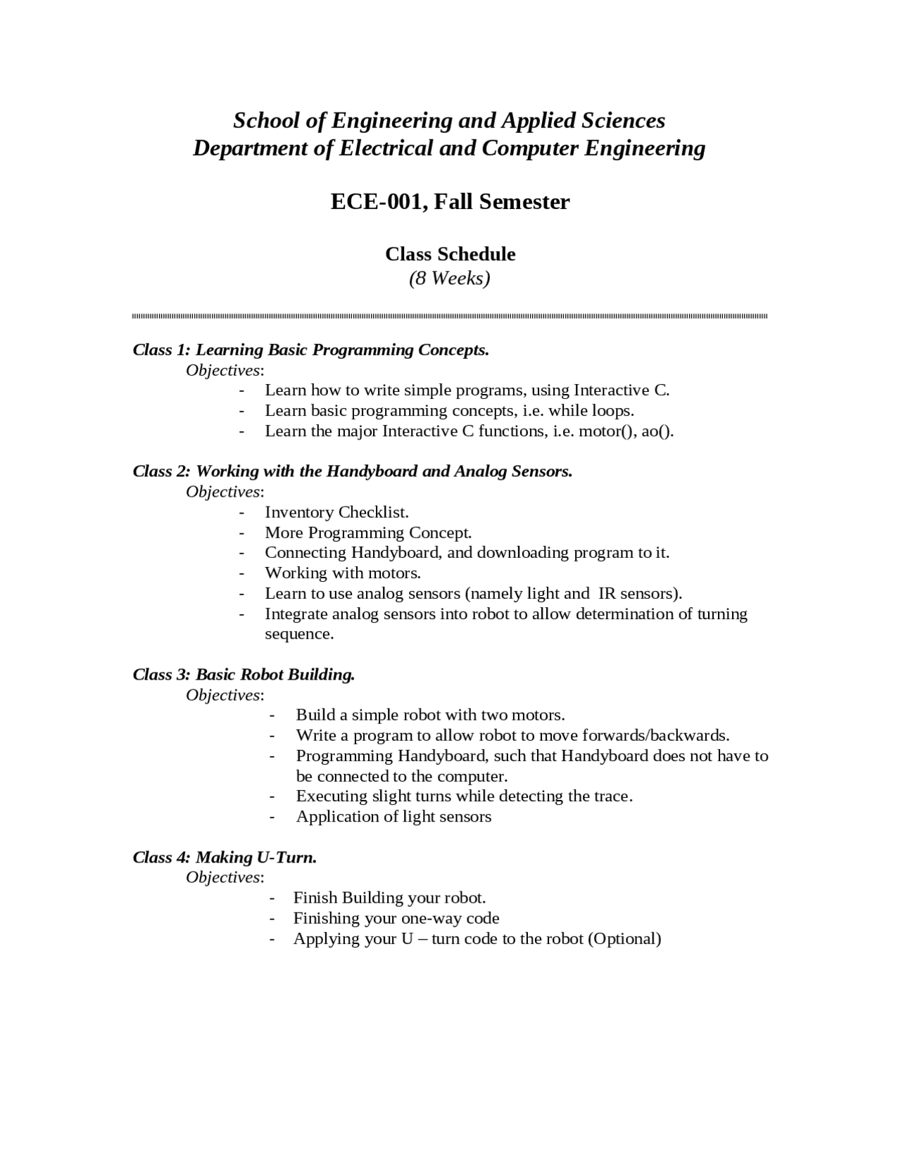 Class Schedule For School Of Engineering And Applied Sciences
