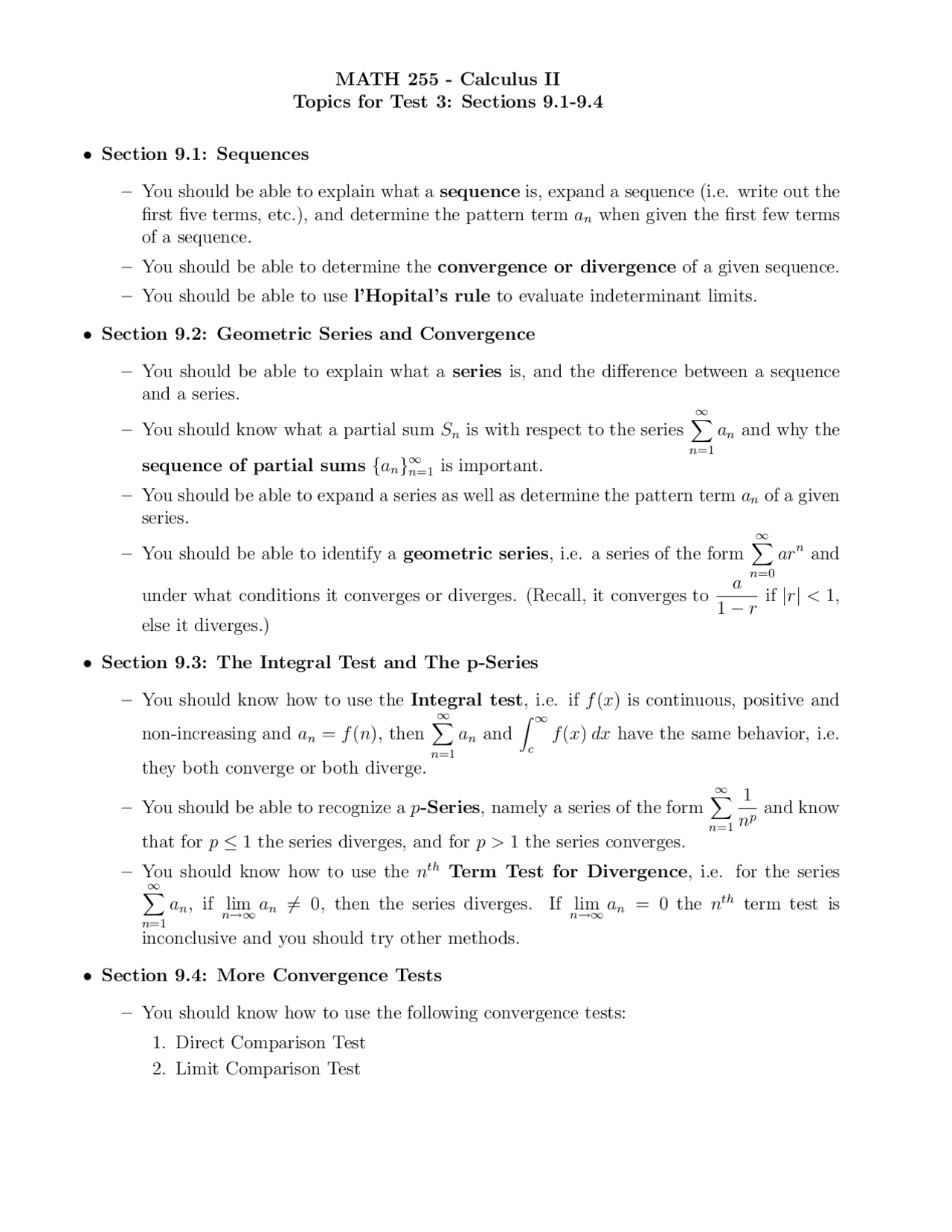 Sequences Geometric Series And Convergence Test 3 Math 255 Docsity
