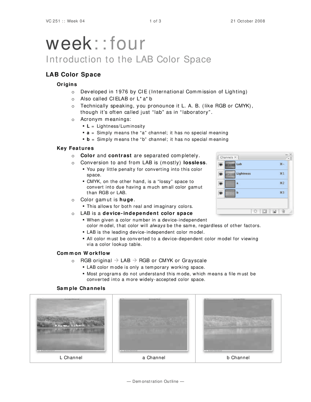 Introduction to the LAB Color Space LAB Color Space | VC 251 - Docsity