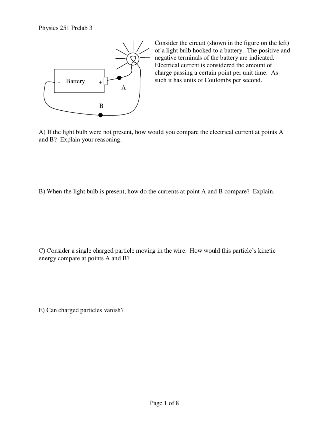 Circuit Bulb Experiments Notes Phys 251 Docsity