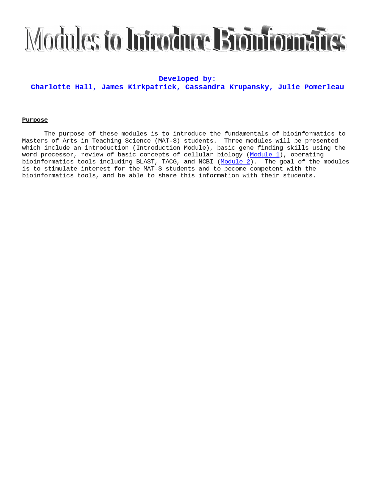 Lecture Slides on Modules to Introduce Bioinformation | BIOL 473 - Docsity