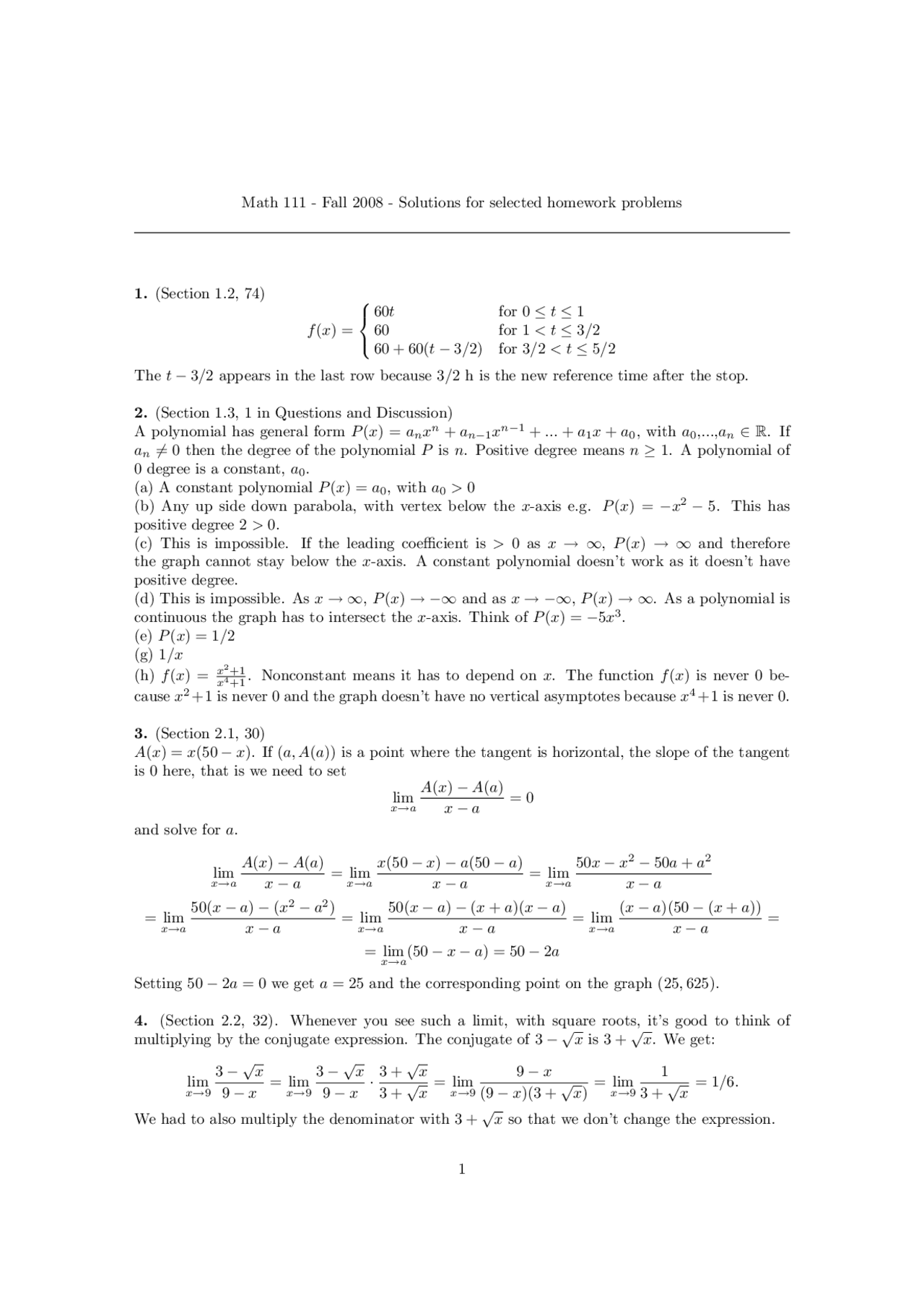 Solutions To Homework Problems Fundamental Theorem Of Calculus Math