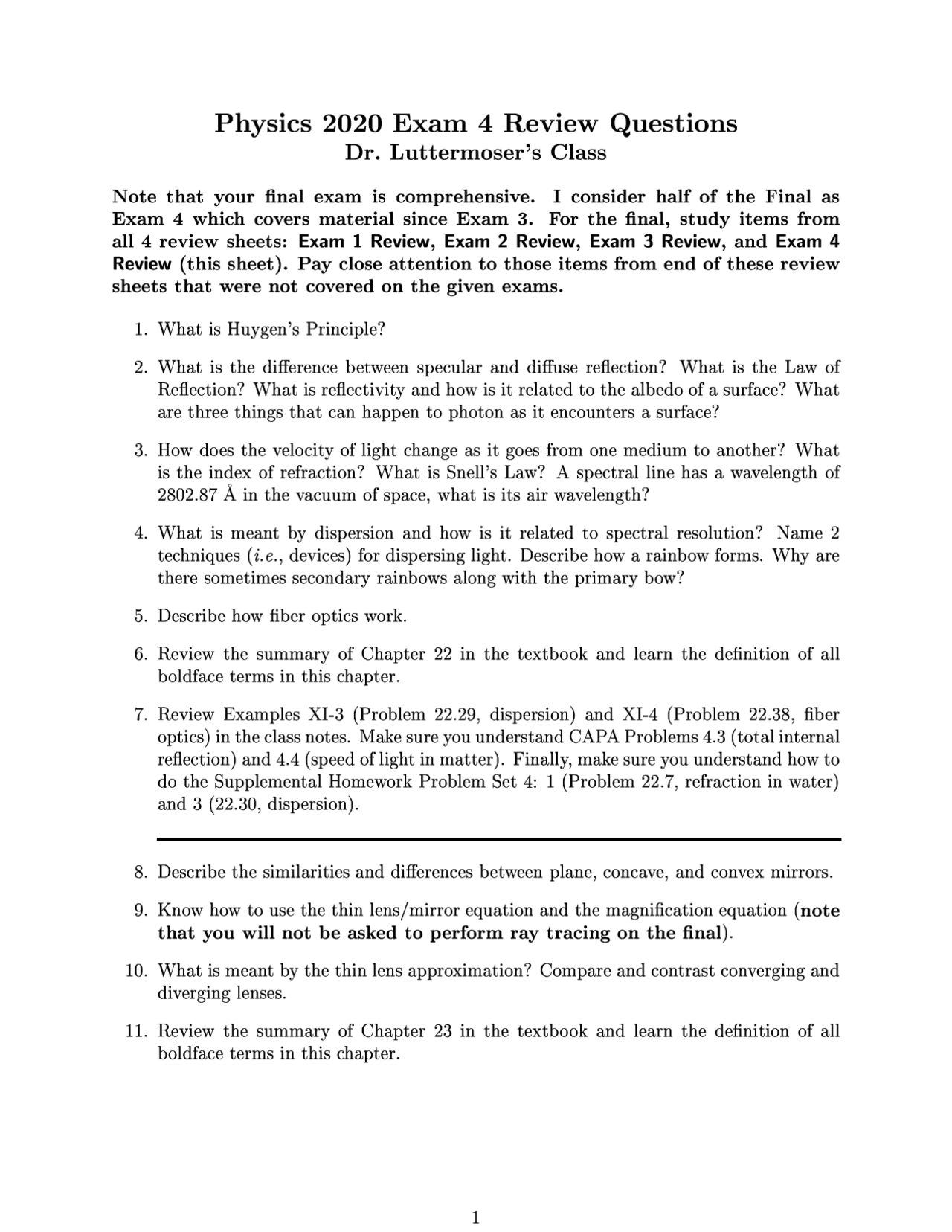 Old Exam 4 Review Questions - General Physics II-Noncalculus | PHYS ...