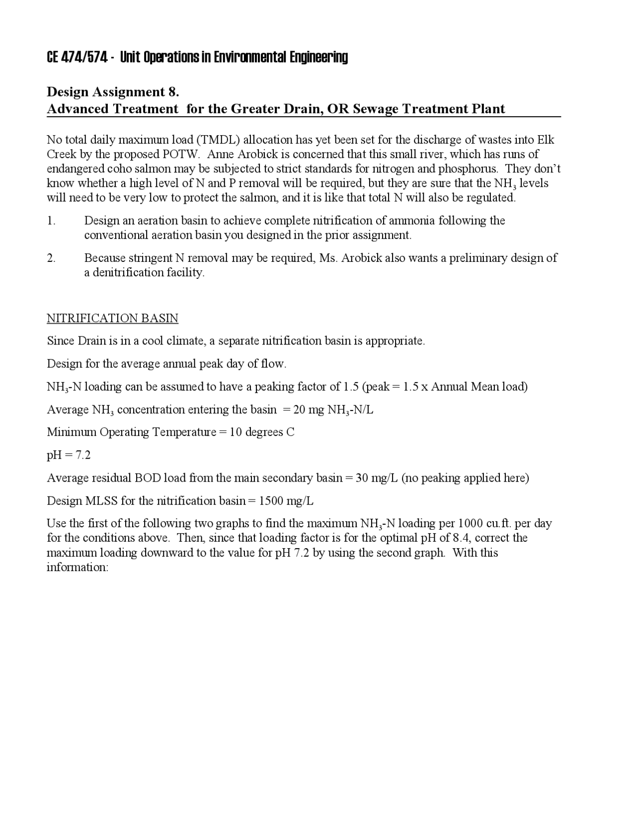 Sewage Treatment Plant - Design Assignment 8 | CE 474 - Docsity