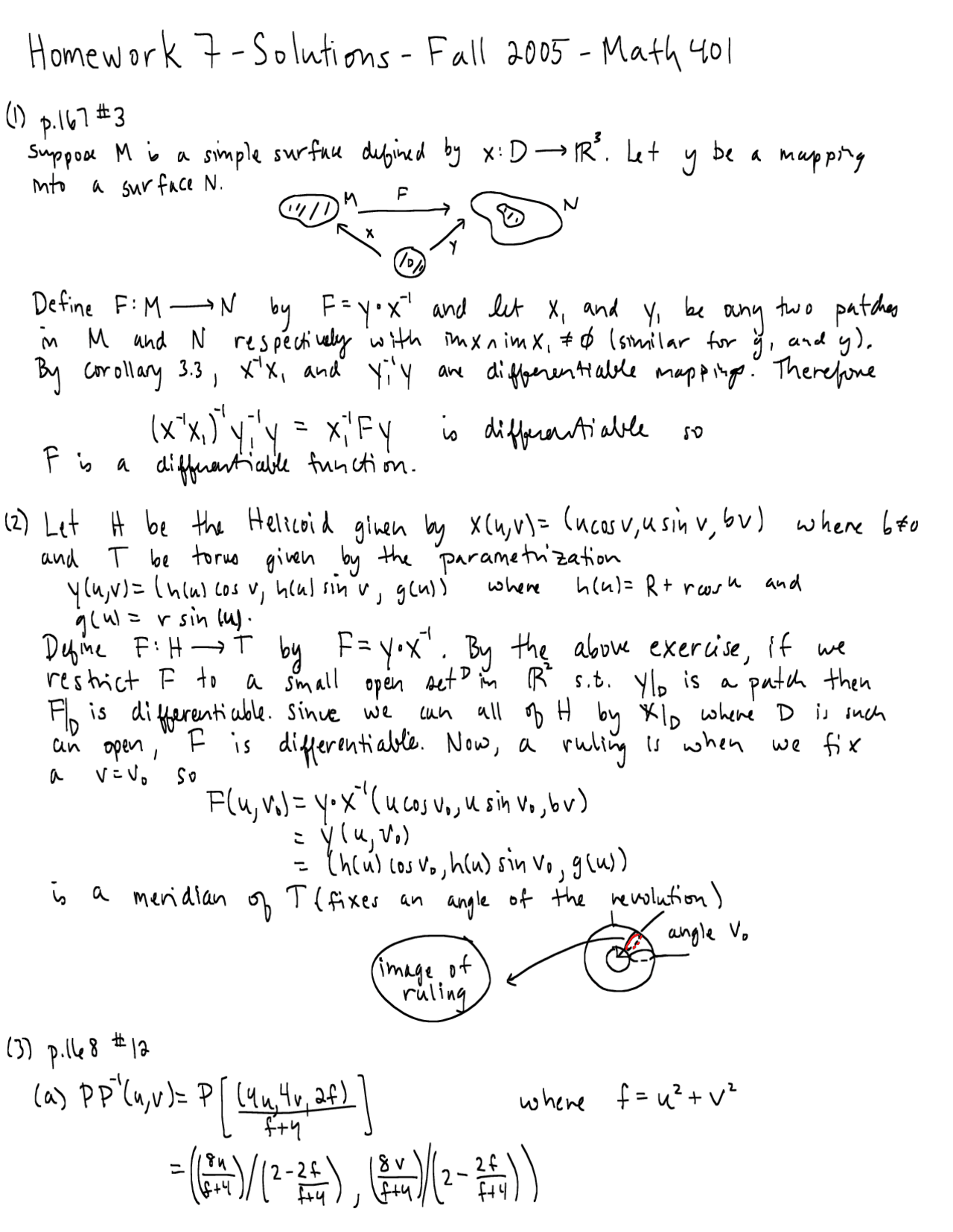 Solutions To Homework 7 For Differential Geometry Math 401 Docsity