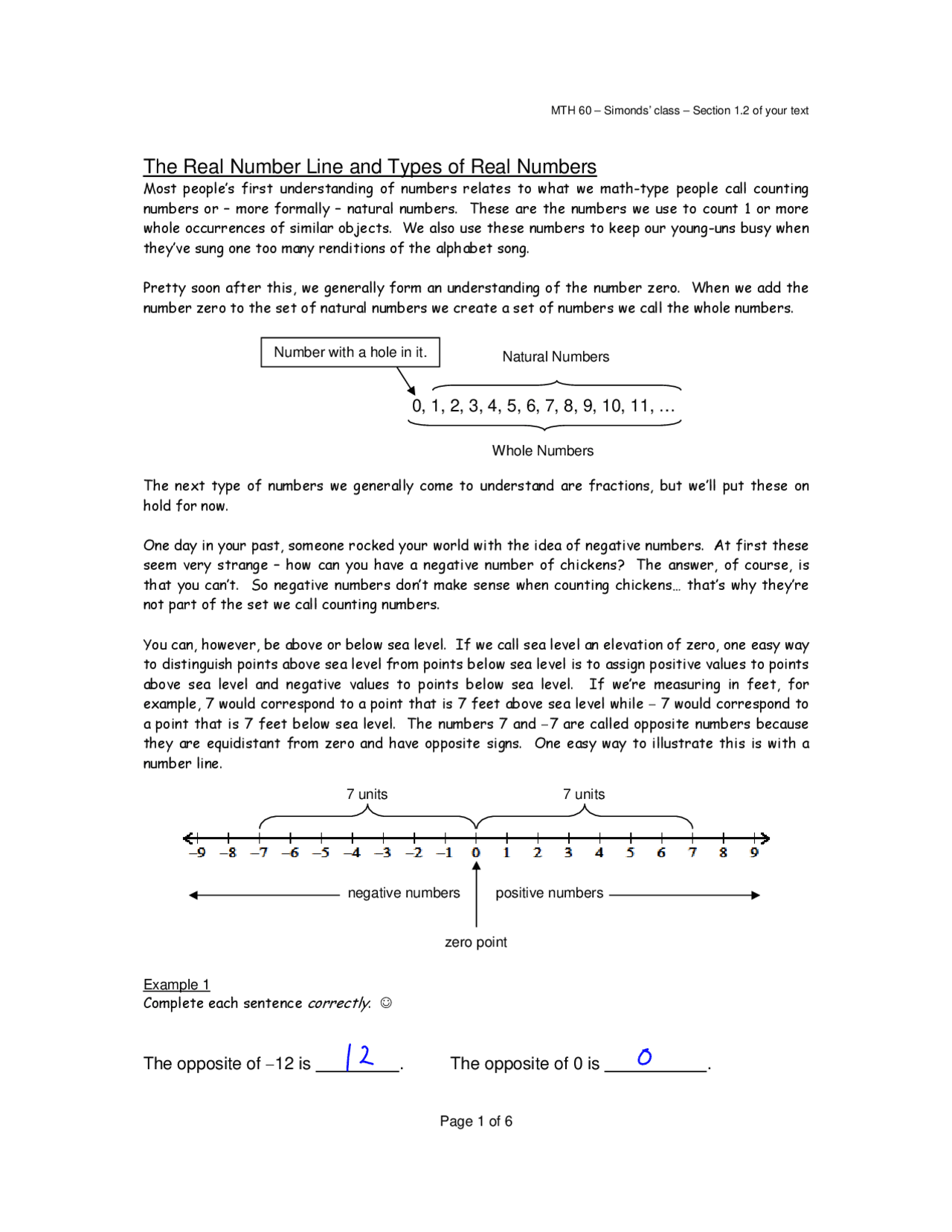 The Real Number Line and Types of Real Numbers | MTH 60 - Docsity