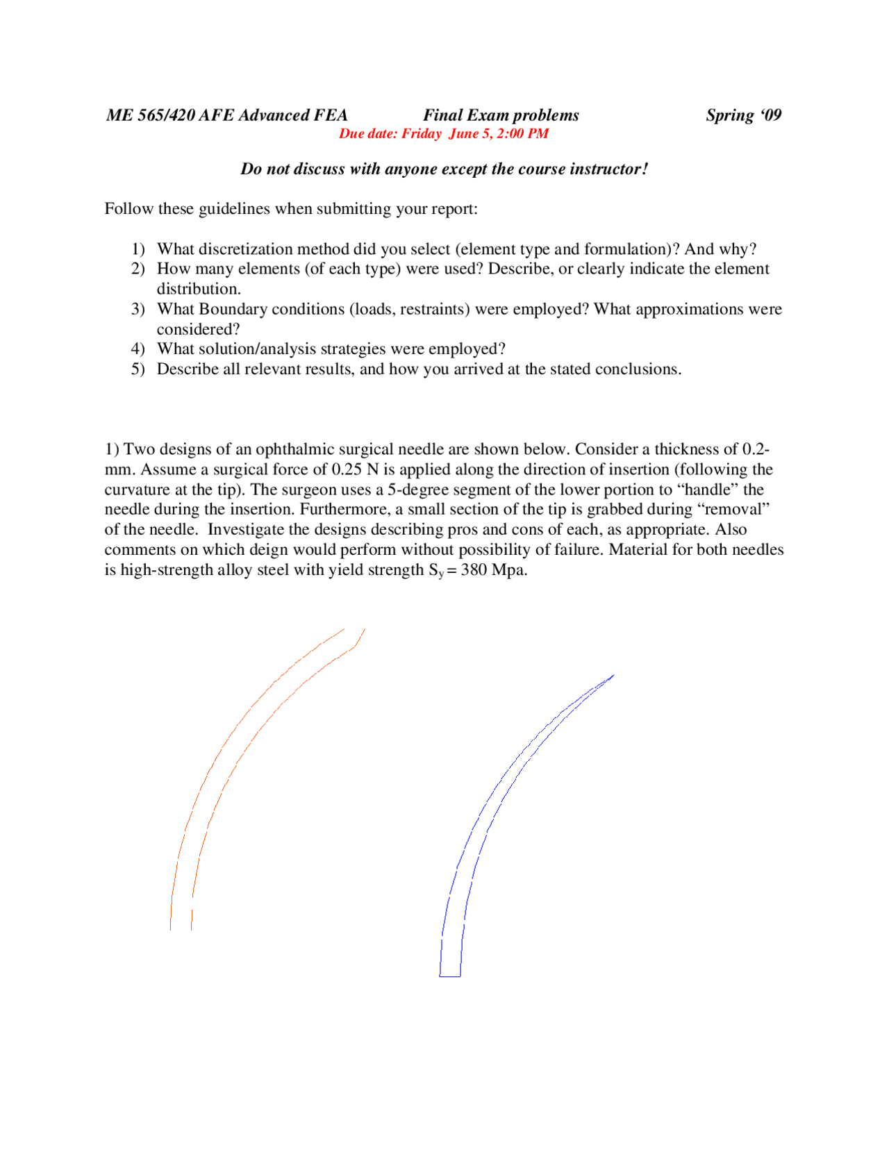 Final Exam Problems Advanced Finite Element Applications Me 565