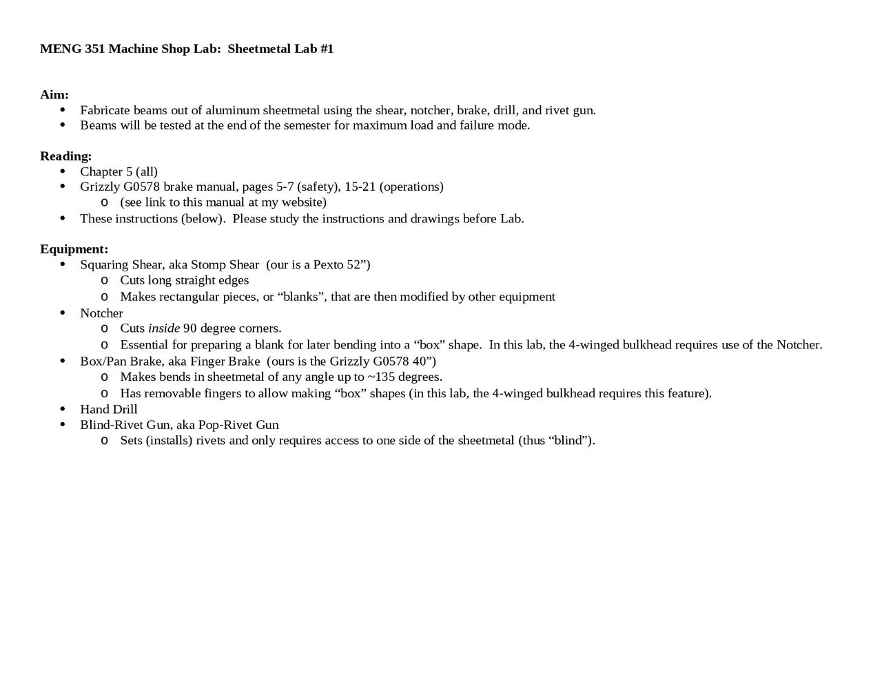 Sheet Metal Lab 1 for Bending of Sheet Metal | MENG 351 | Lab Reports ...