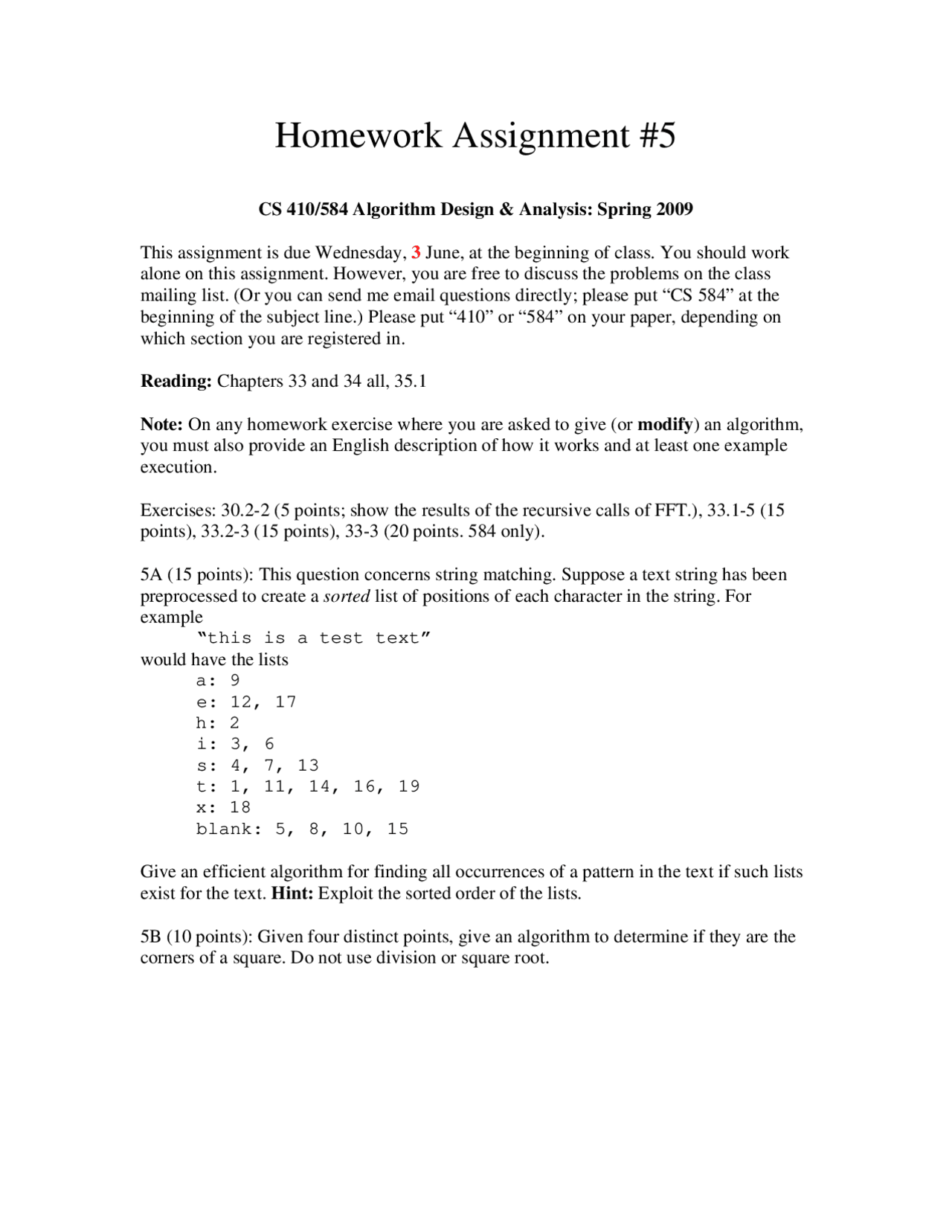 Cs 410584 Algorithm Design And Analysis Homework Assignment Spring 0418