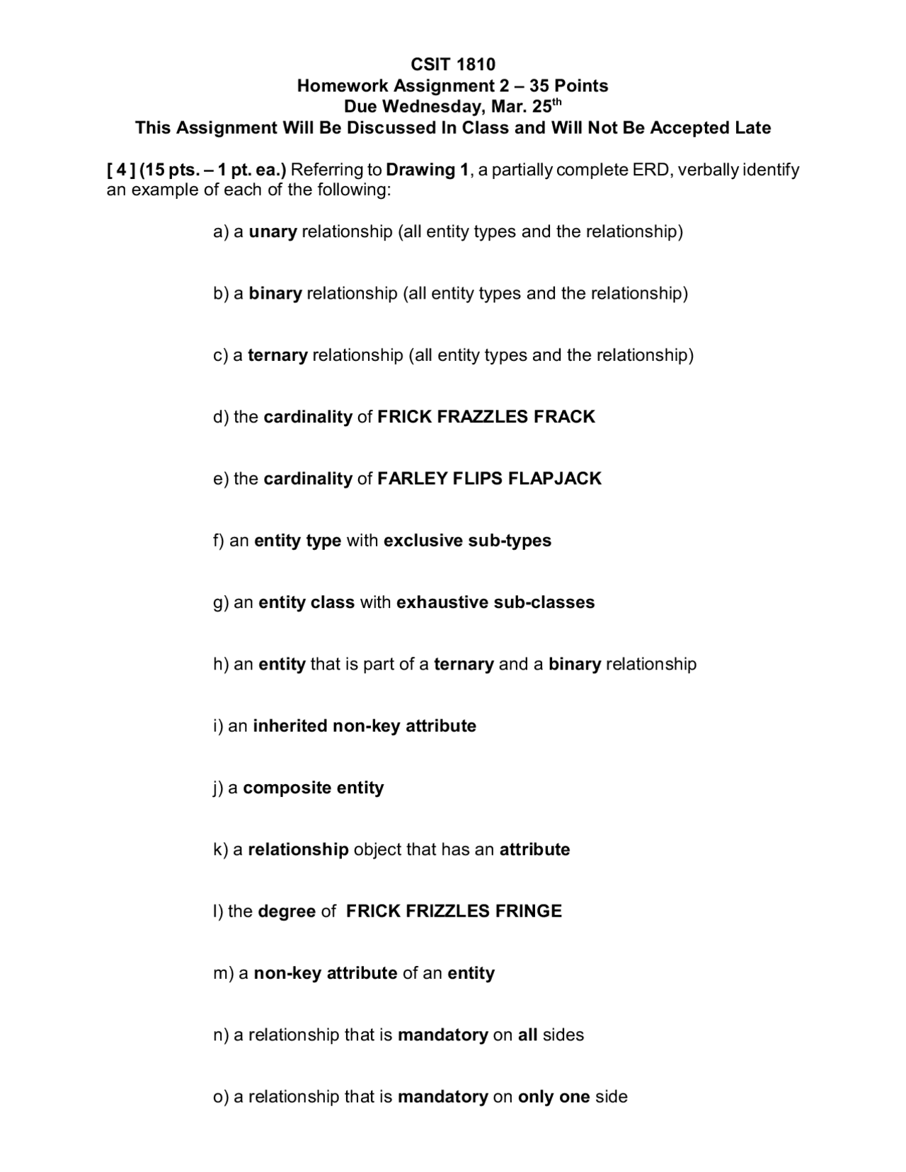 Homework Assignment 2 On Introduction To Database Design Csit 1810