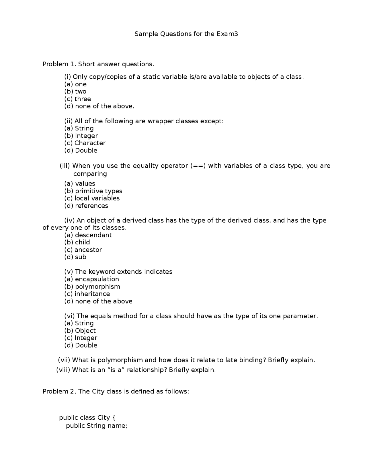 Java Exam: Static Variables, Wrapper Classes, Object Comparison ...