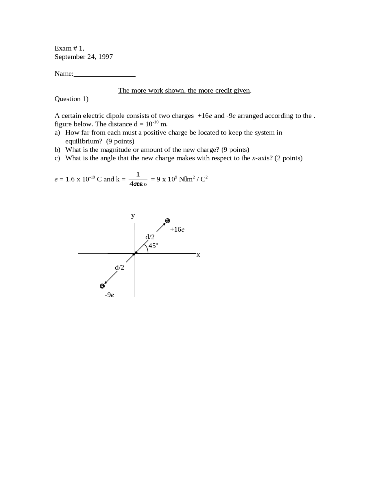 5 Questions For Exam 1 Introduction To Electricity And Magnetism