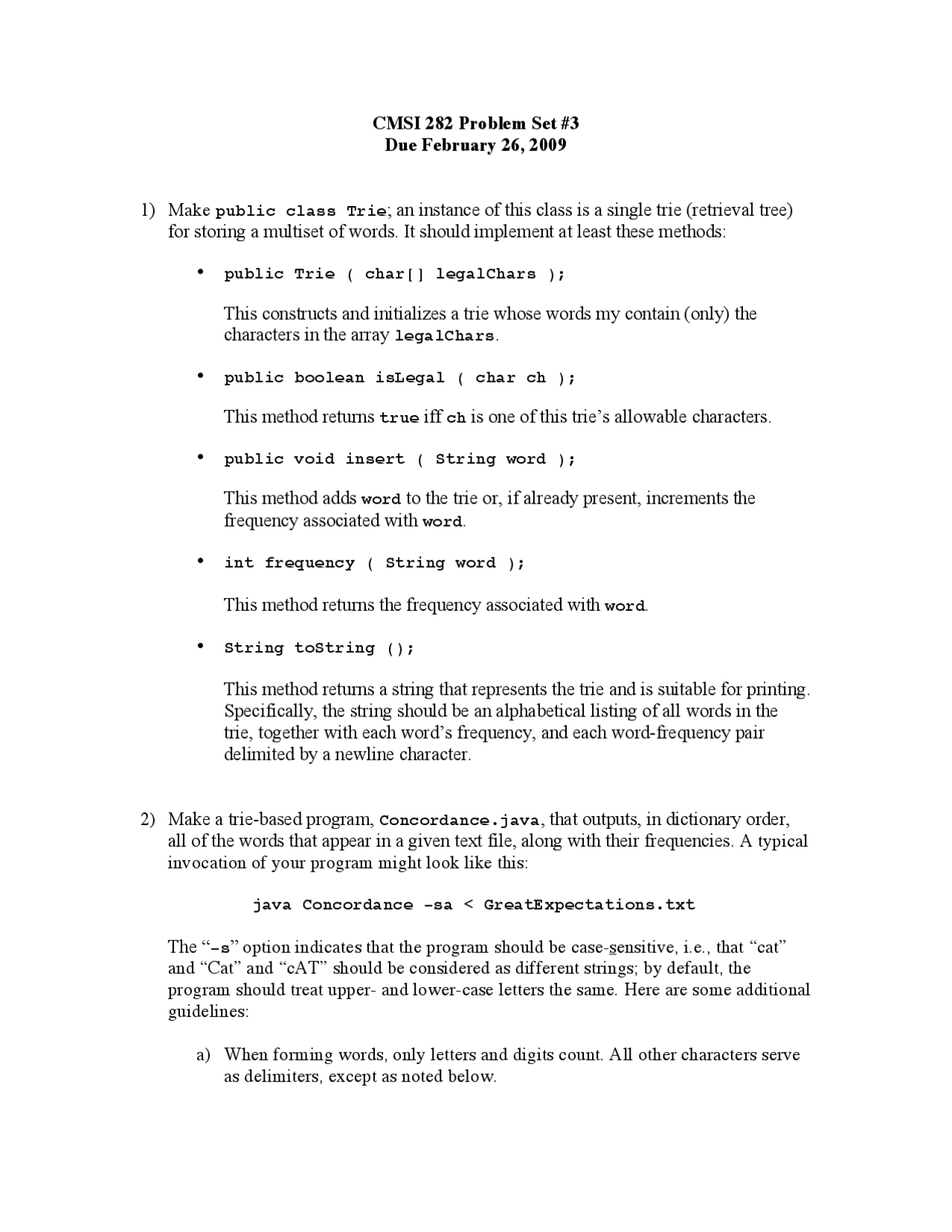 Practice Problem Set 3 Algorithms Cmsi 282 Docsity