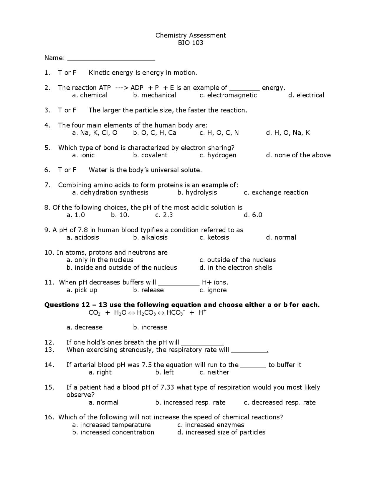 Mcqs For Exam Anatomy And Physiology I Bio 203 Docsity