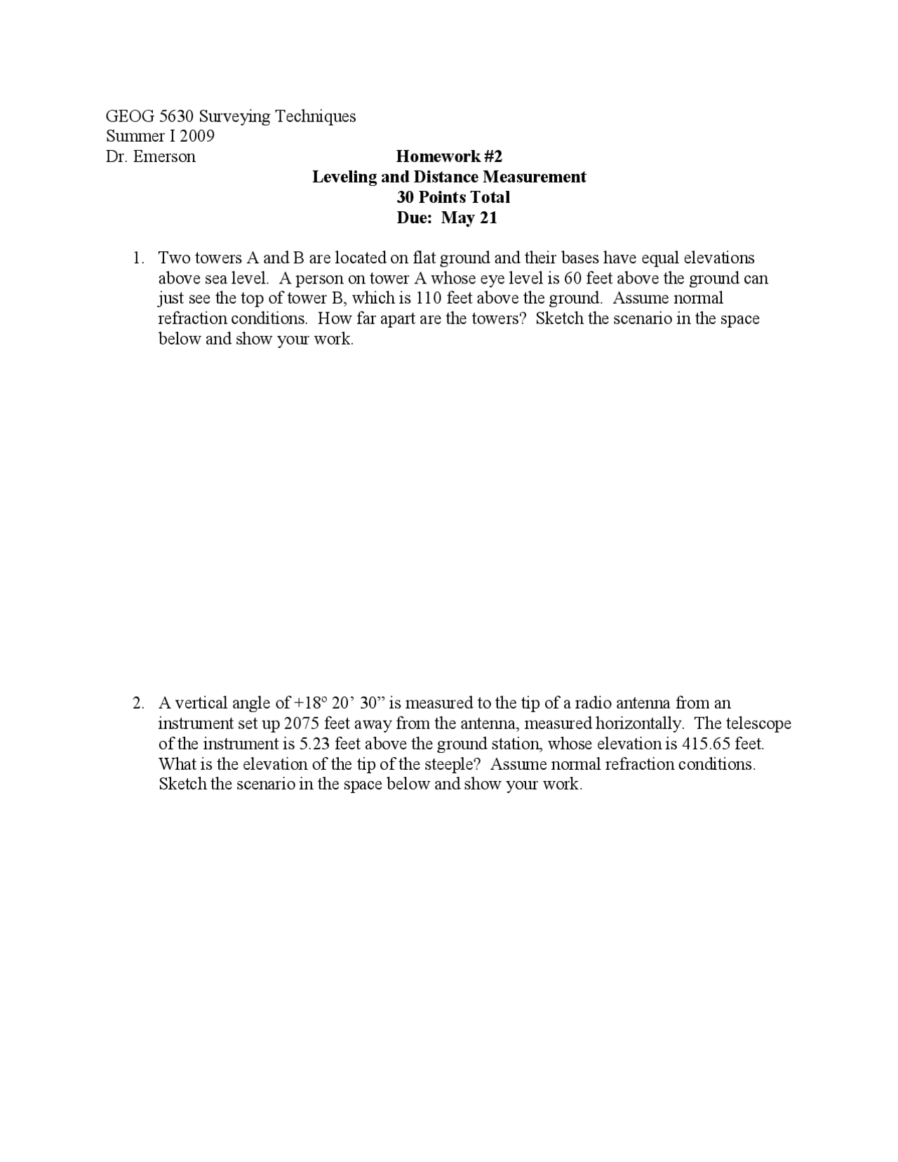 Homework 2 Questions For Surveying Techniques Geog 5630 Docsity