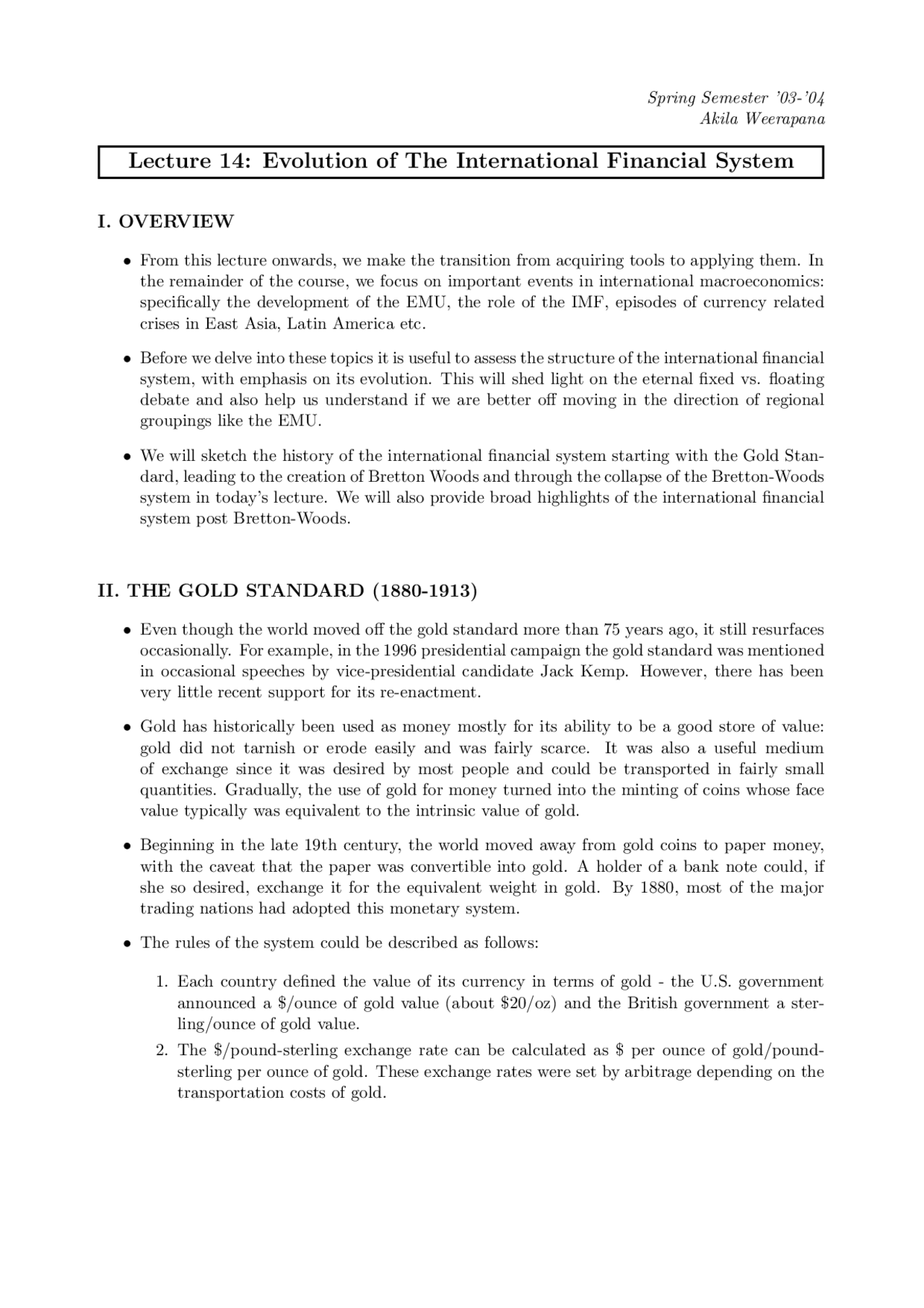 Evolution of the International Financial System - Lecture Notes | ECON ...