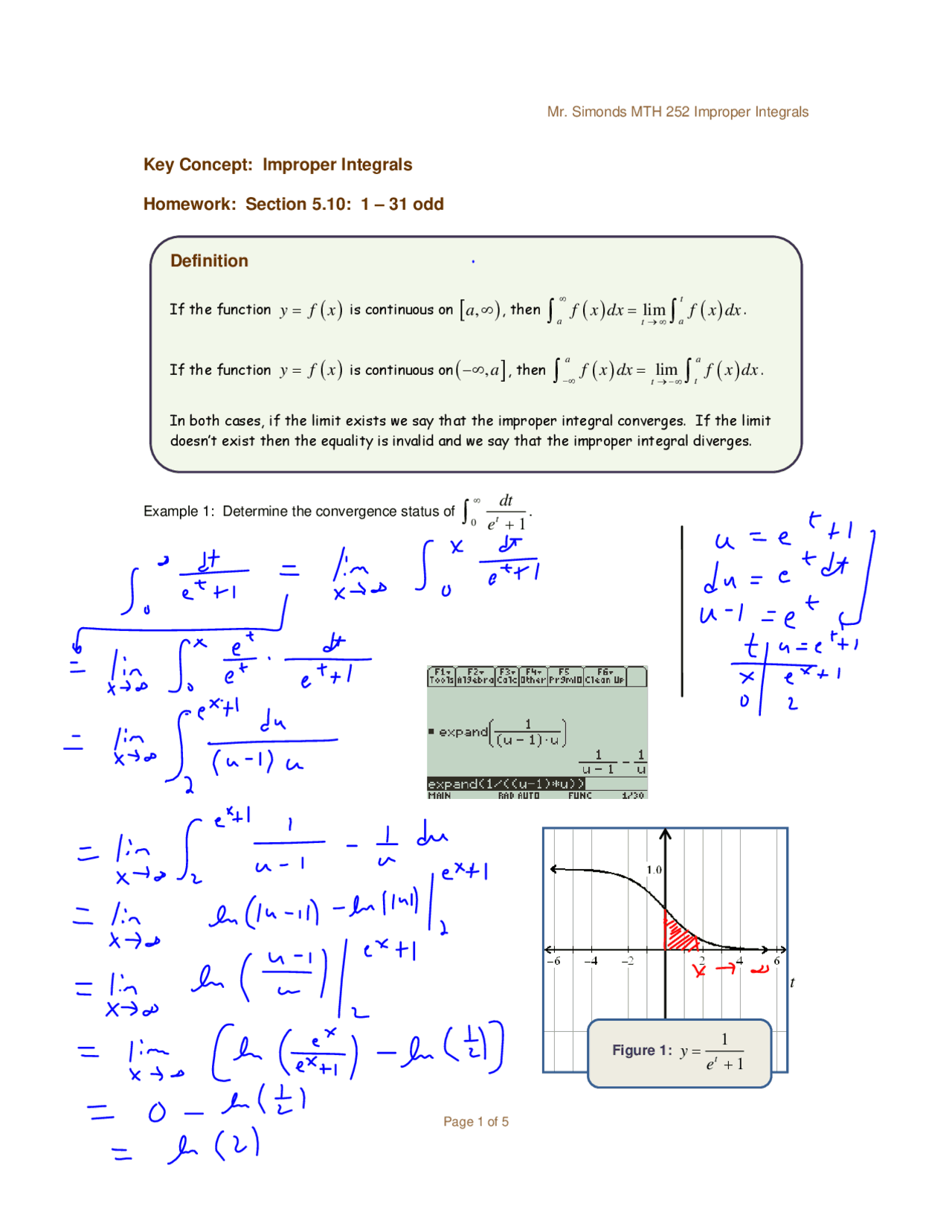 Solved Problems on Improper Integrals - Worksheet | MTH 252 - Docsity